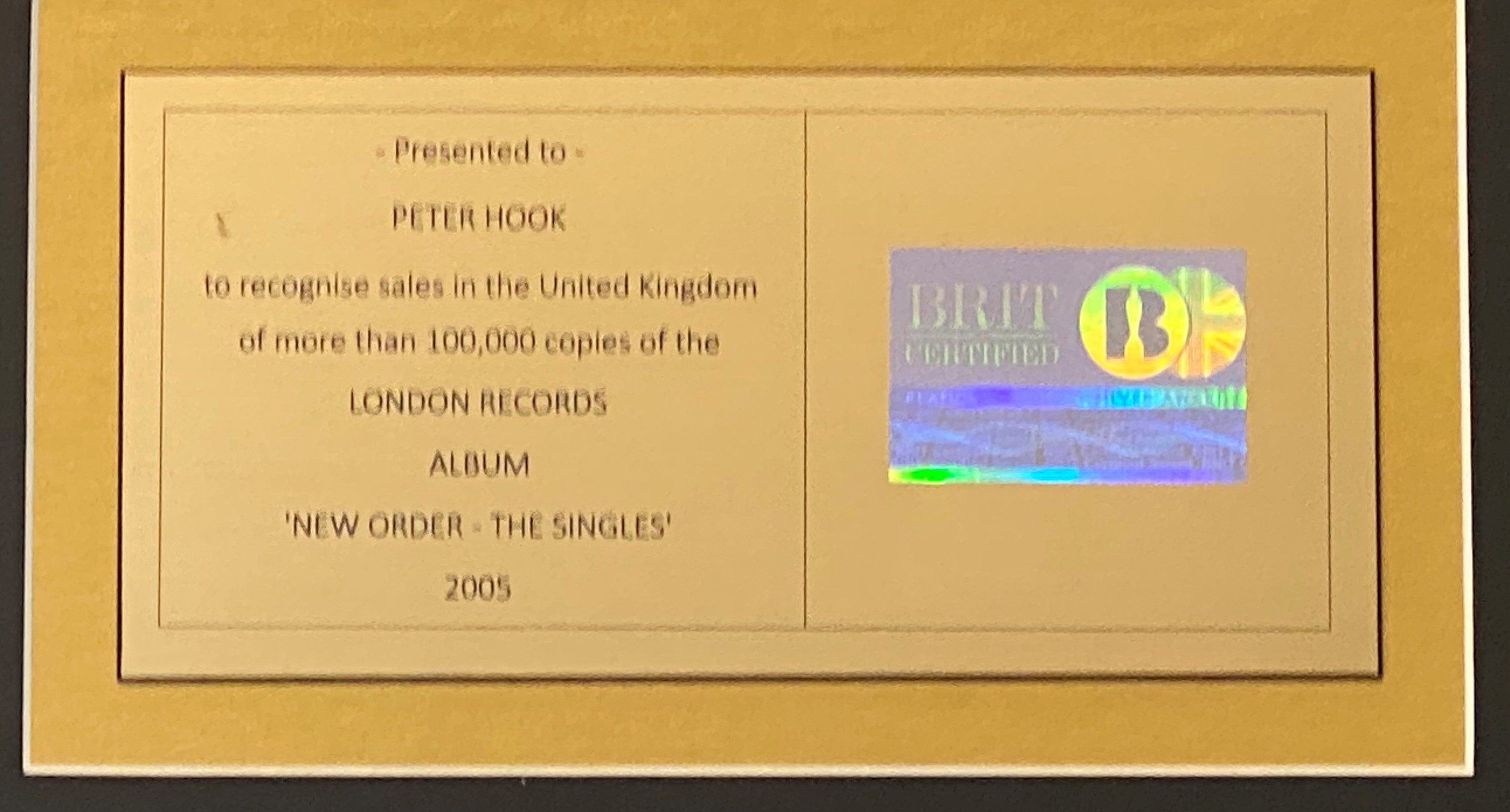 Lot 405 - NEW ORDER THE SINGLES BRIT CERTIFIED BPI