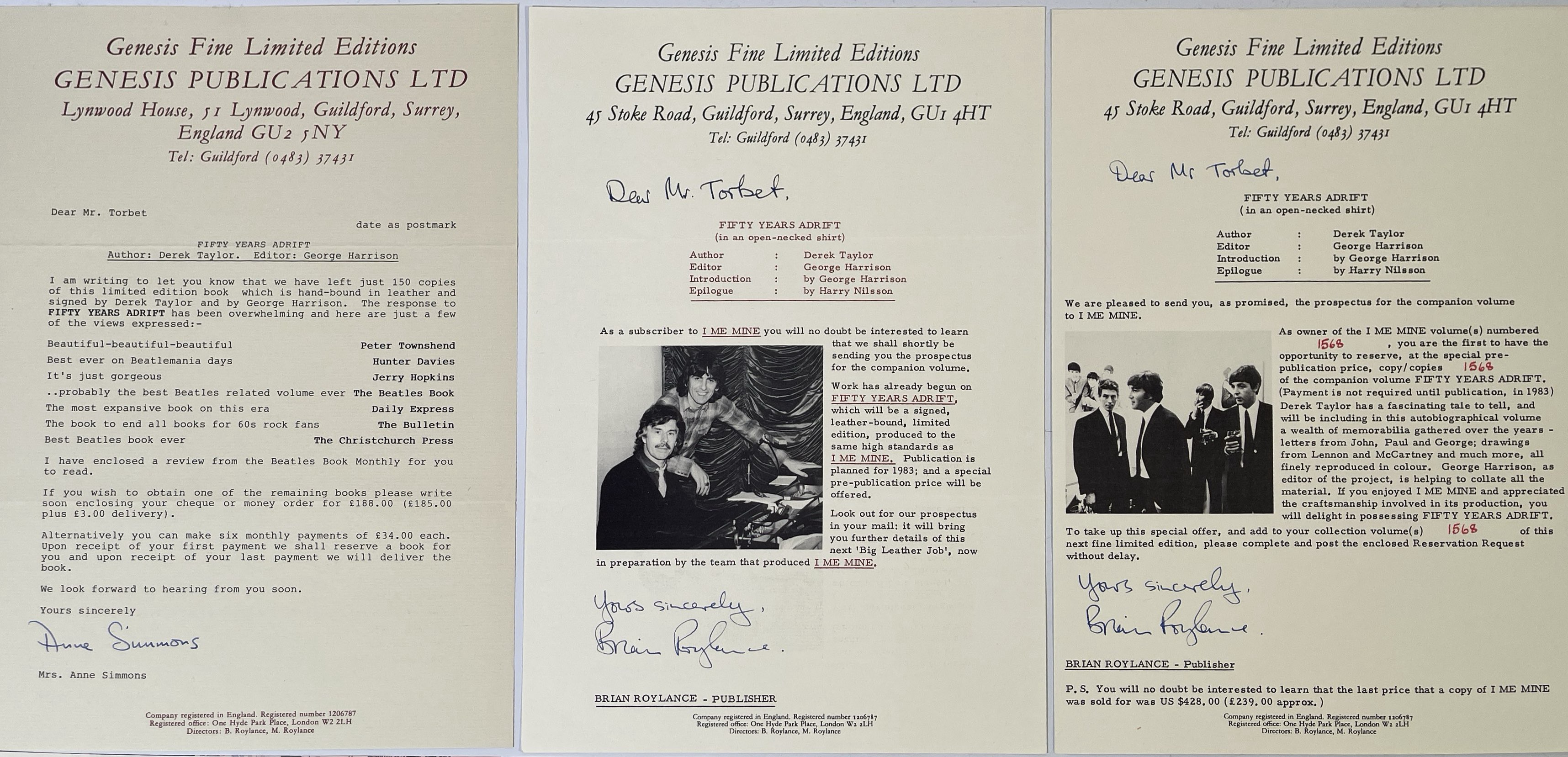 Lot 250 - GEORGE HARRISON / GENESIS PUBLICATIONS