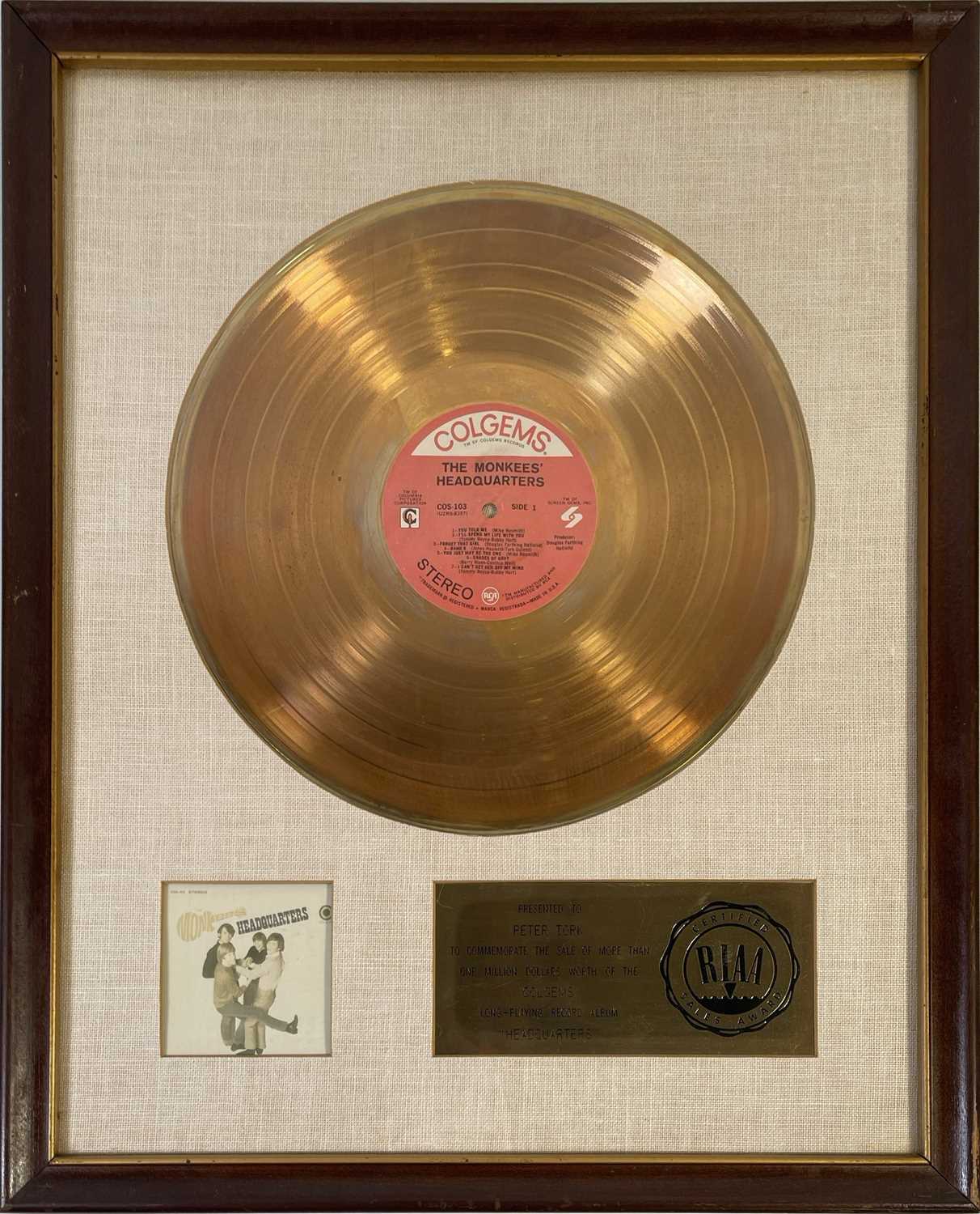 Lot 312 - THE MONKEES - ORIGINAL RIAA GOLD DISC AWARD