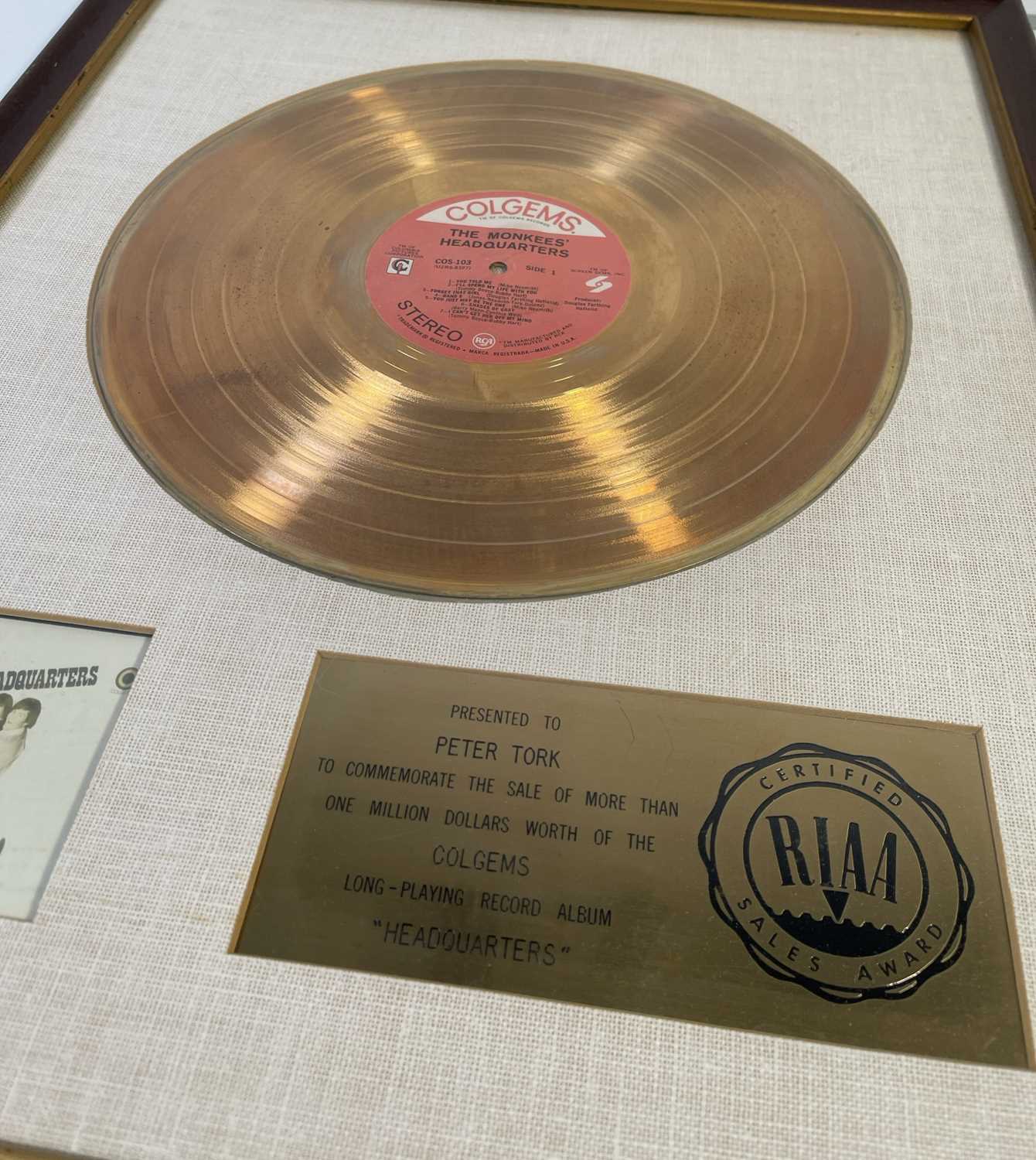Lot 312 - THE MONKEES - ORIGINAL RIAA GOLD DISC AWARD