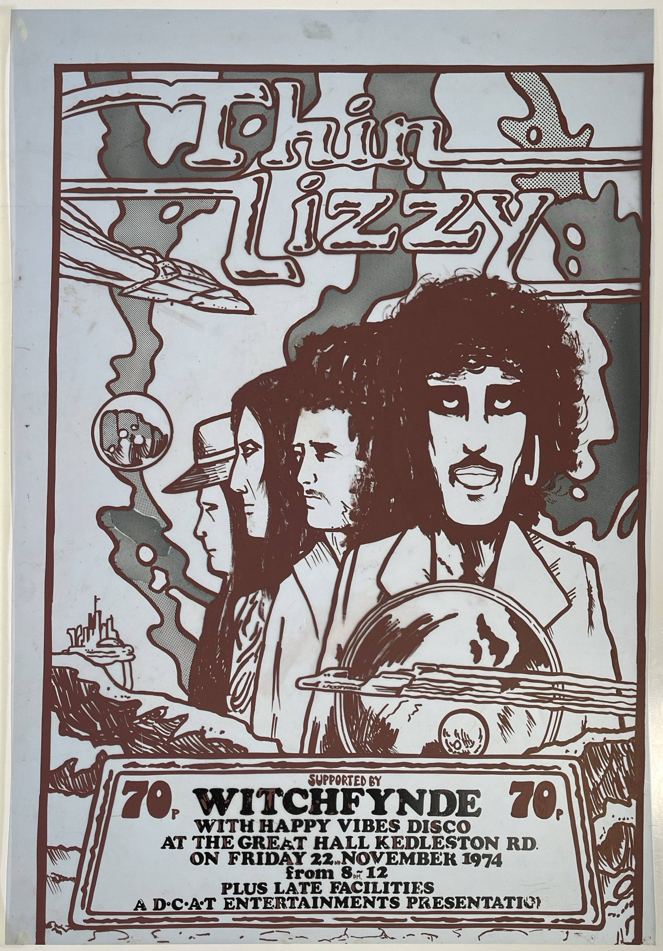 Lot 394 - THIN LIZZY - RARE DERBY 1974 CONCERT POSTER