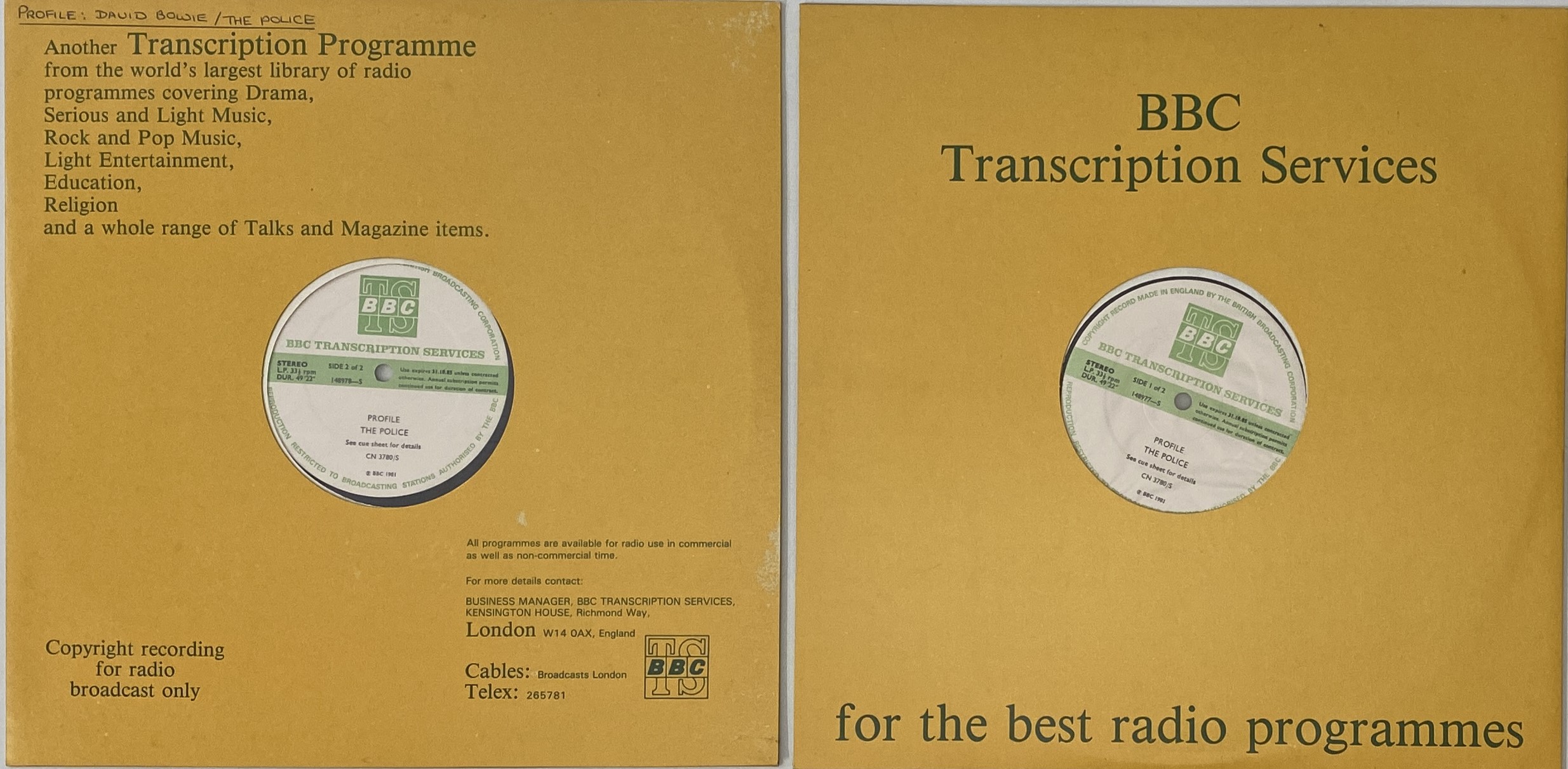 Lot 83 - THE POLICE/ DAVID BOWIE - PROFILE (BBC