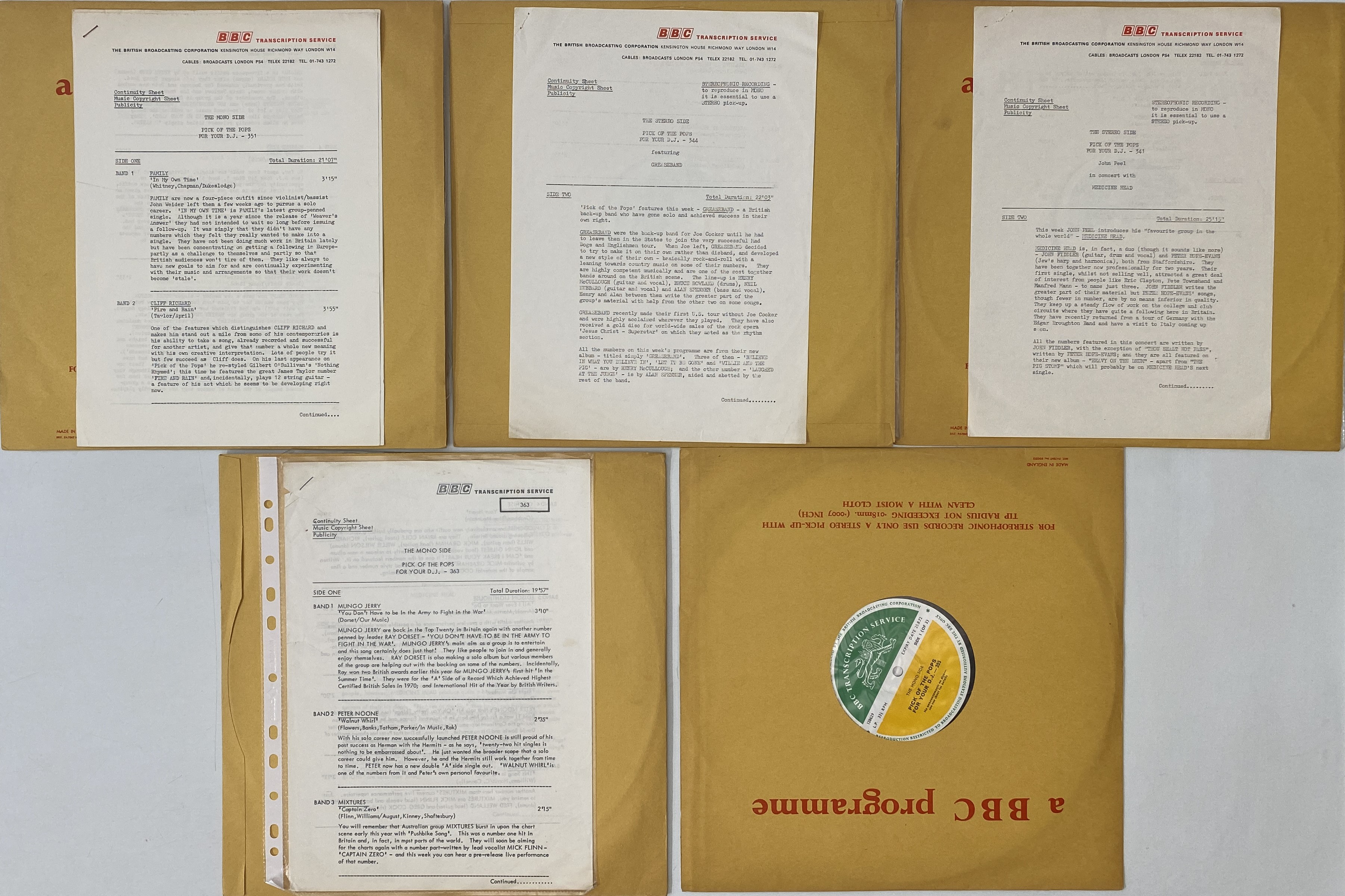 Lot 87 - BBC TRANSCRIPTION - PICK OF THE POPS FOR YOUR