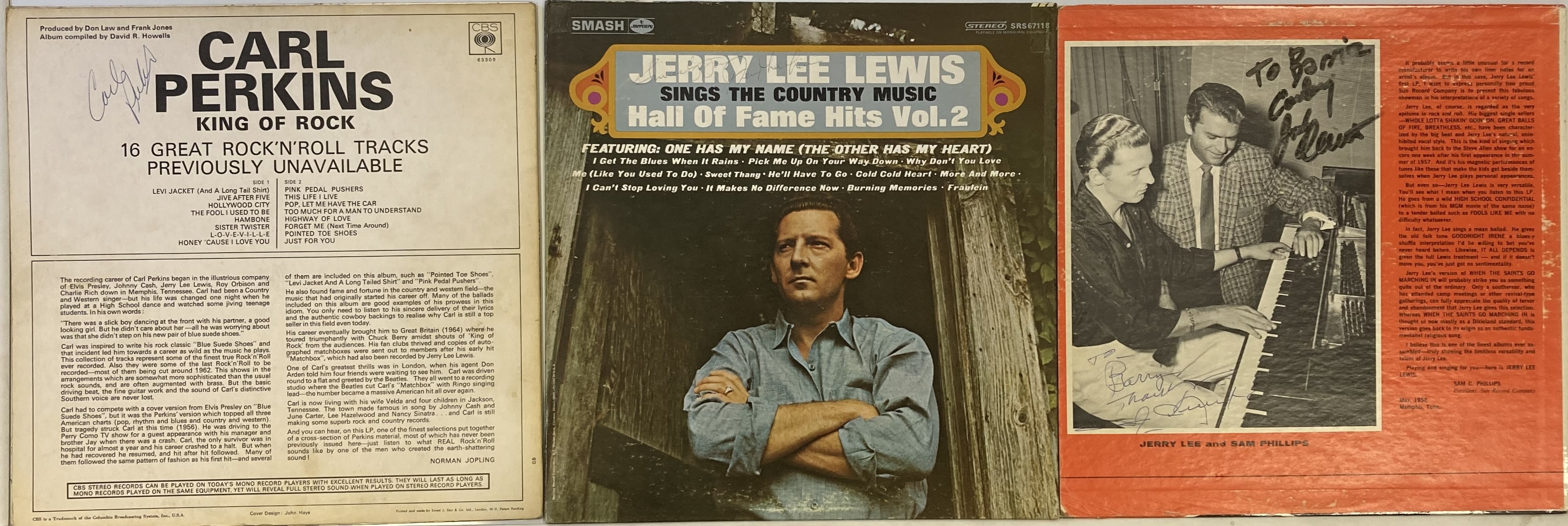 Lot 172 - JERRY LEE LEWIS AND CARL PERKINS SIGNED LPS.