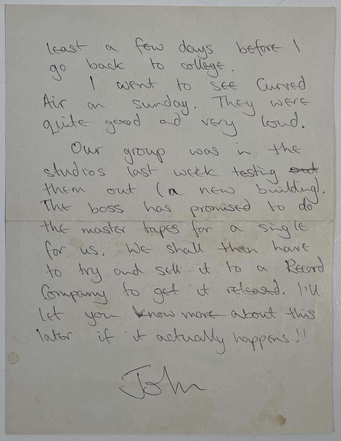 Lot 476 - QUEEN - HANDWRITTEN LETTER BY JOHN DEACON,