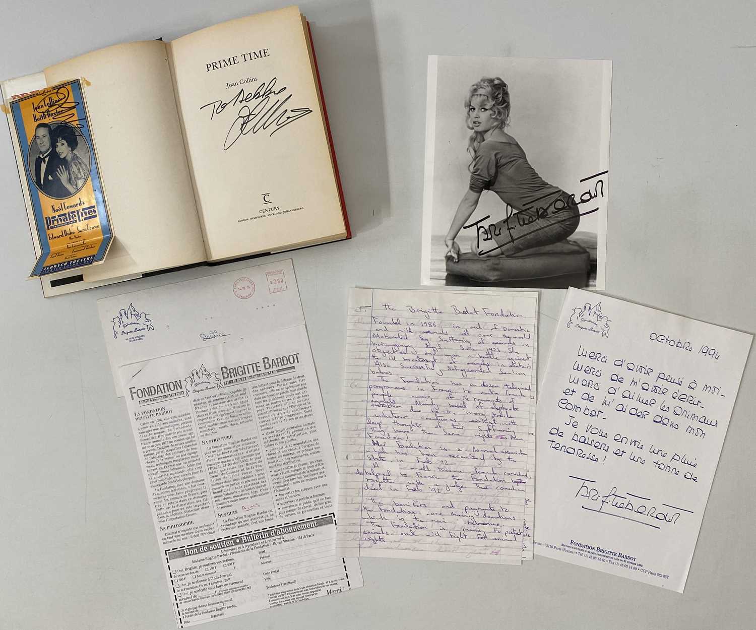 Lot 144 - BRIGITTE BARDOT / JOAN COLLINS - AUTOGRAPHED