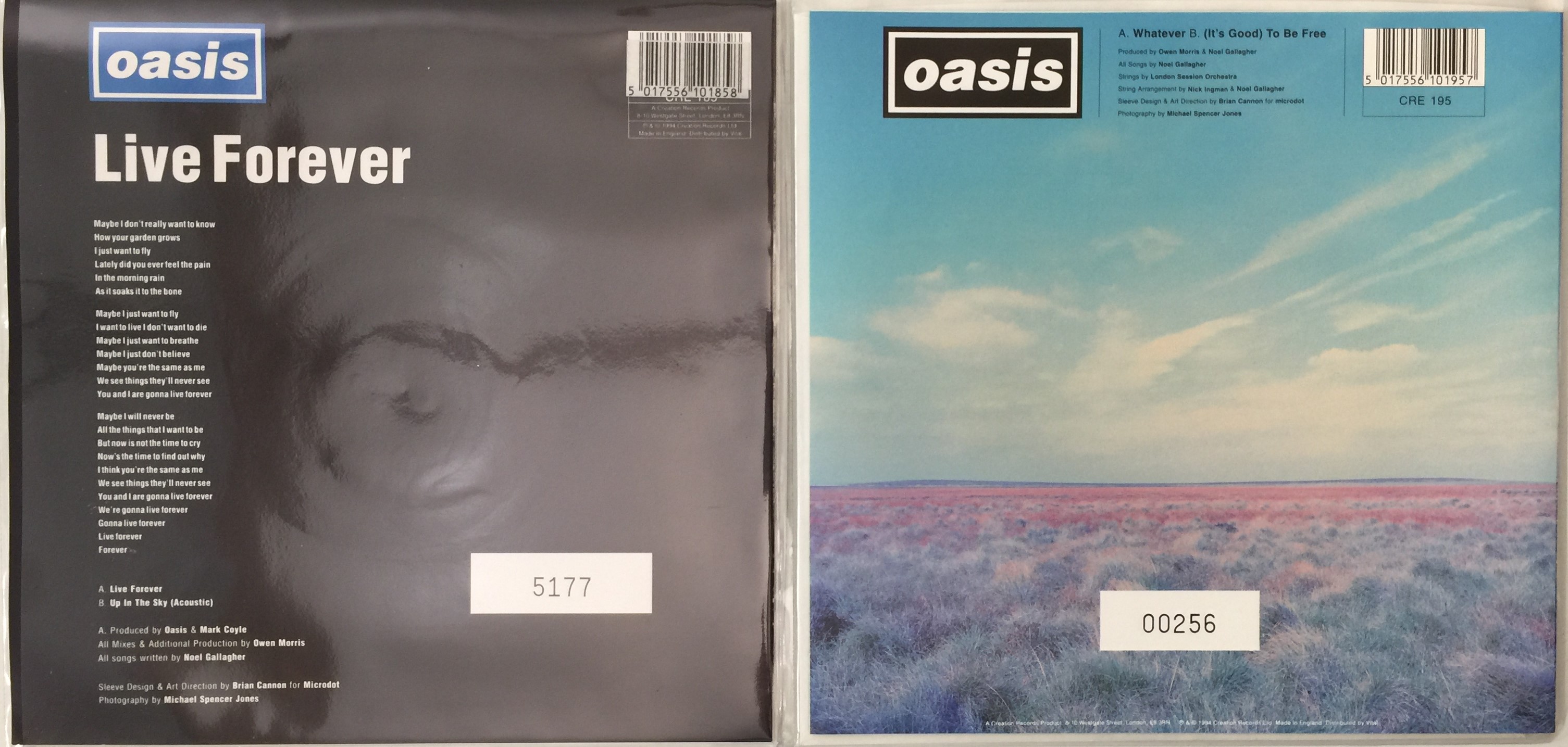 Lot 179 - OASIS - LIVE FOREVER/ WHATEVER 7" PACK