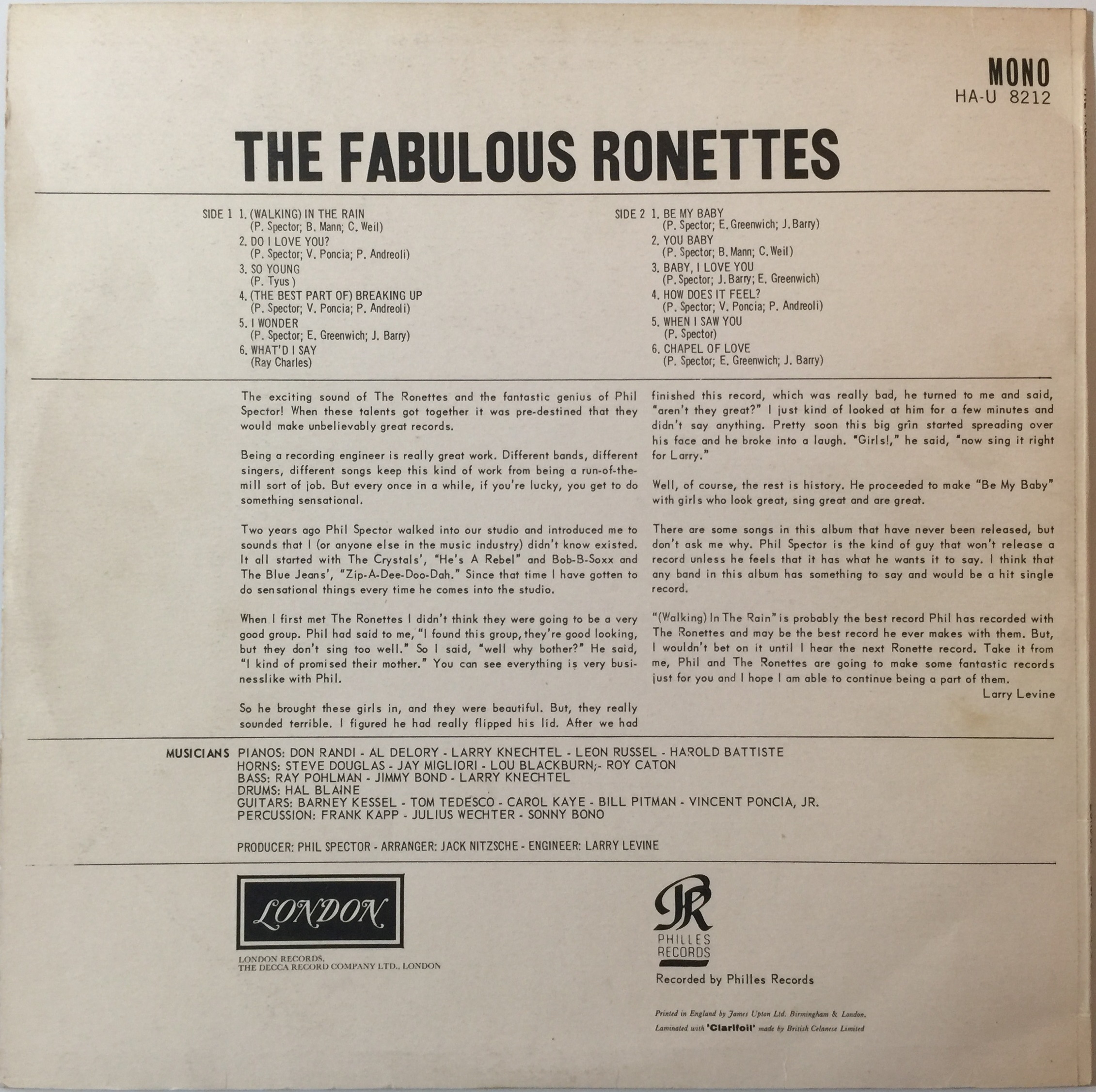 Lot 807 - THE RONETTES - PRESENTING THE FABULOUS