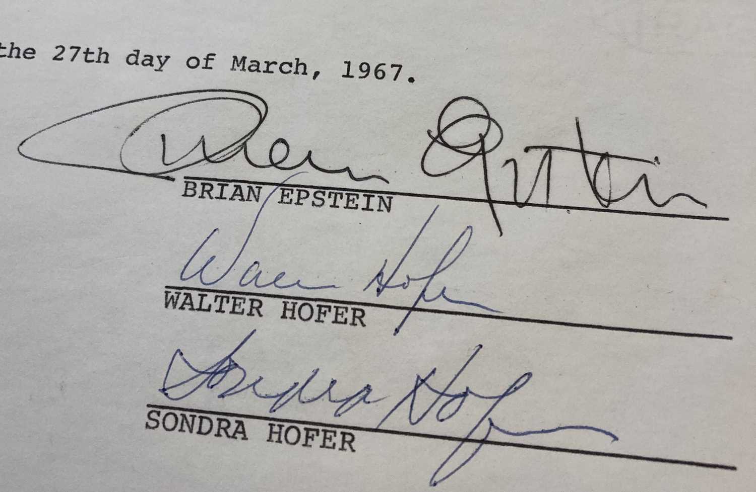 Lot 162 - BRIAN EPSTEIN SIGNED DOCUMENT AND BEATLES