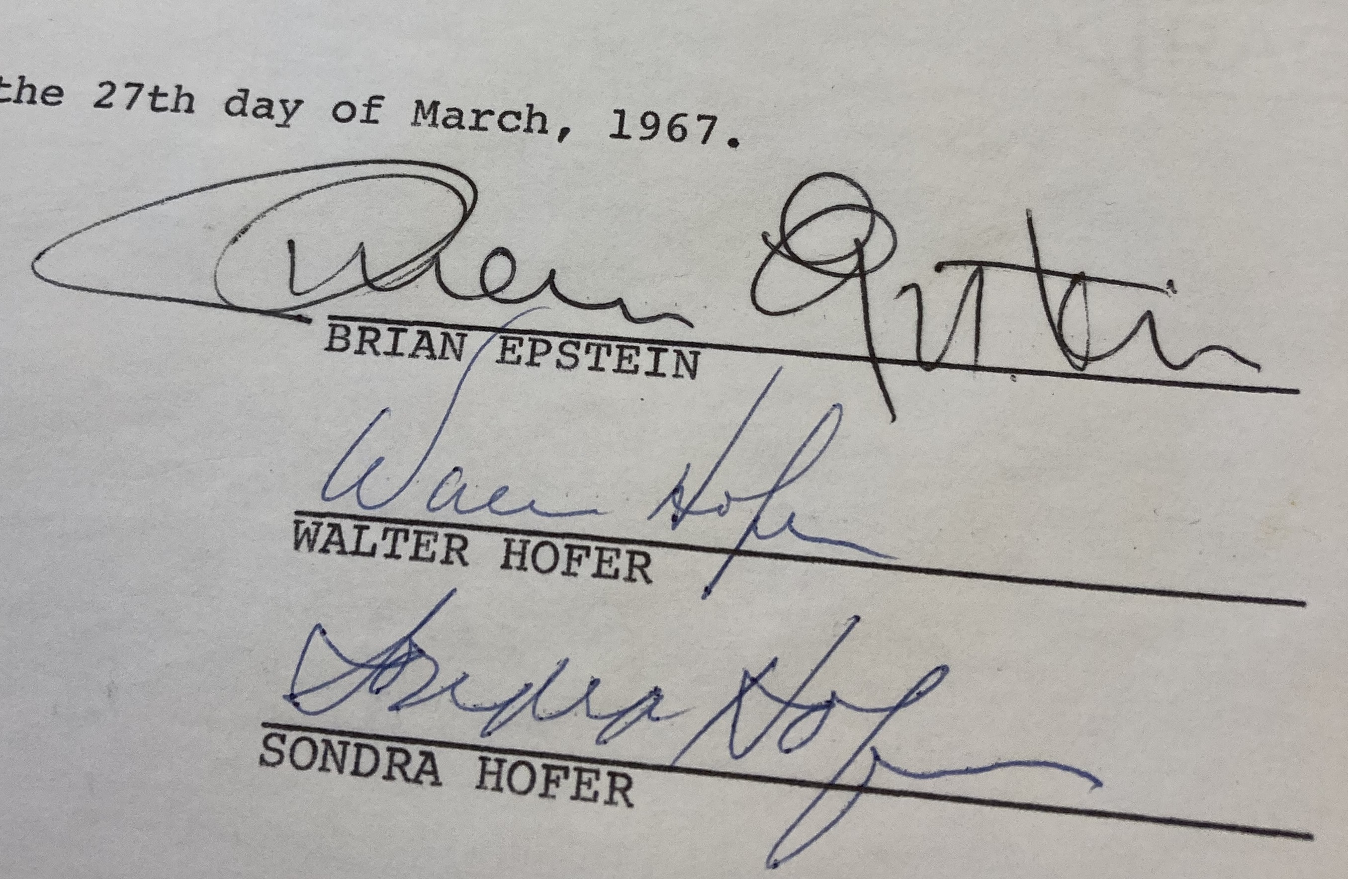 Lot 162 - BRIAN EPSTEIN SIGNED DOCUMENT AND BEATLES