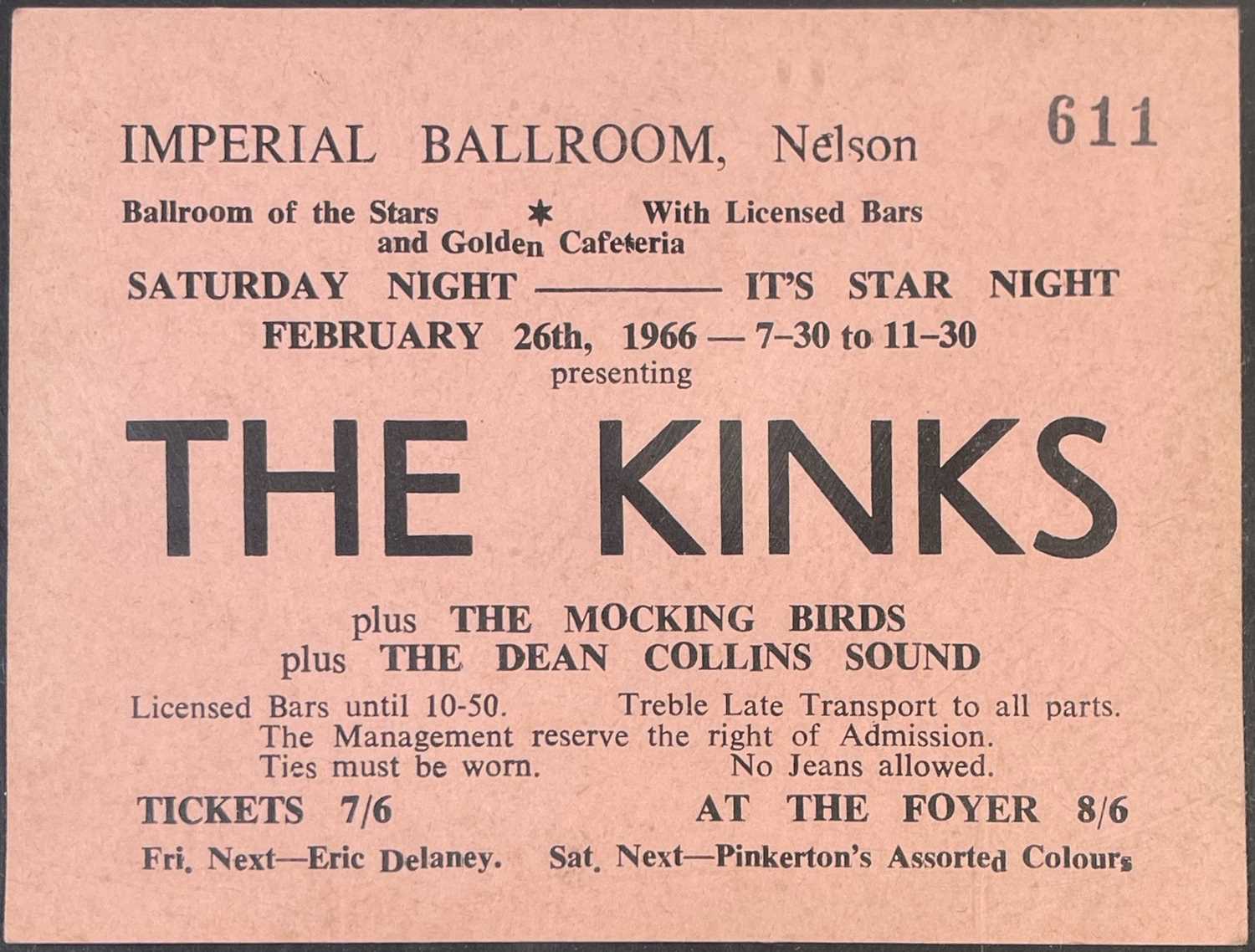 Lot 119 - THE KINKS - 1966 IMPERIAL BALLROOM NELSON