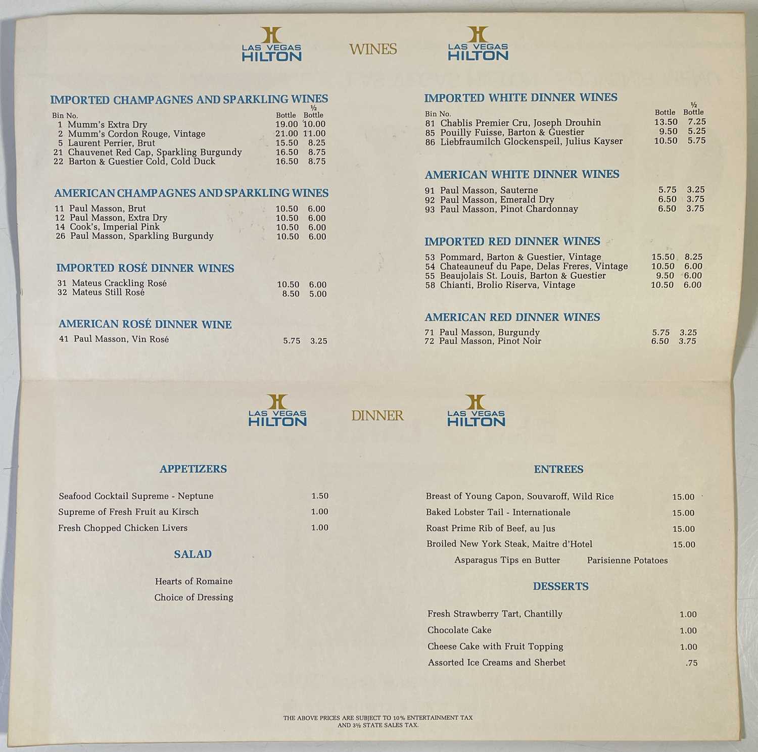 Lot 353 - ELVIS PRESLEY - ORIGINAL VEGAS MENU AND RCA