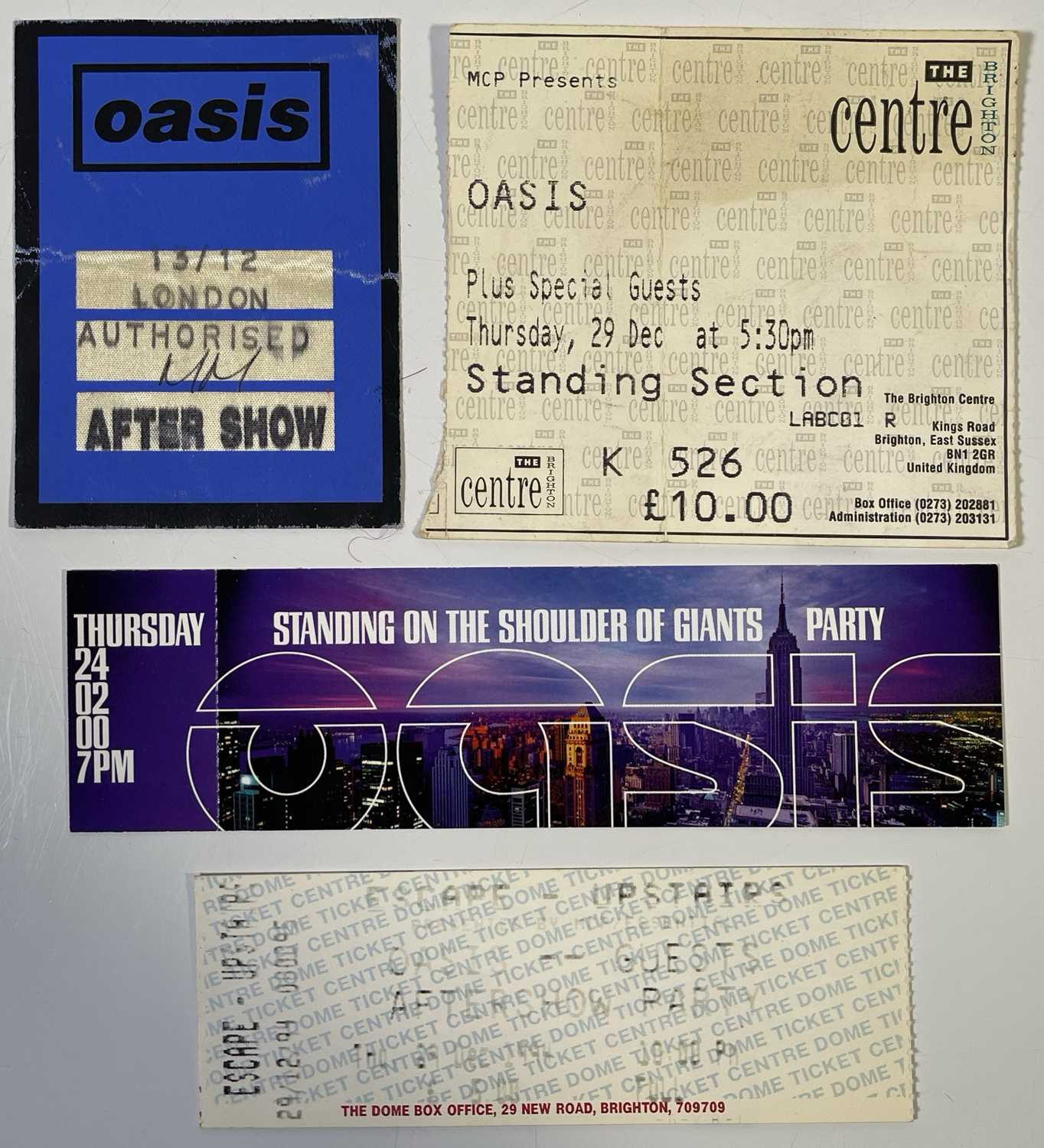 Lot 315 - OASIS - AAA PASS AND RARE TICKETS.
