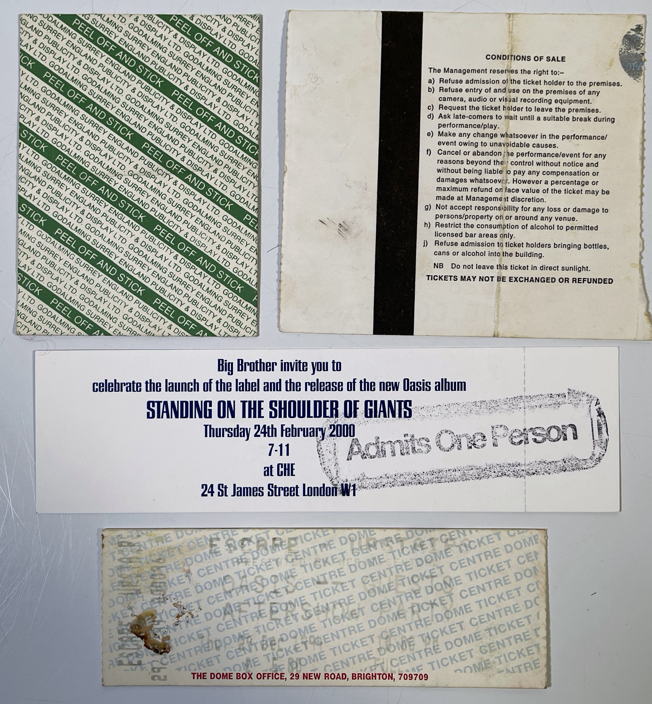 Lot 315 - OASIS - AAA PASS AND RARE TICKETS.