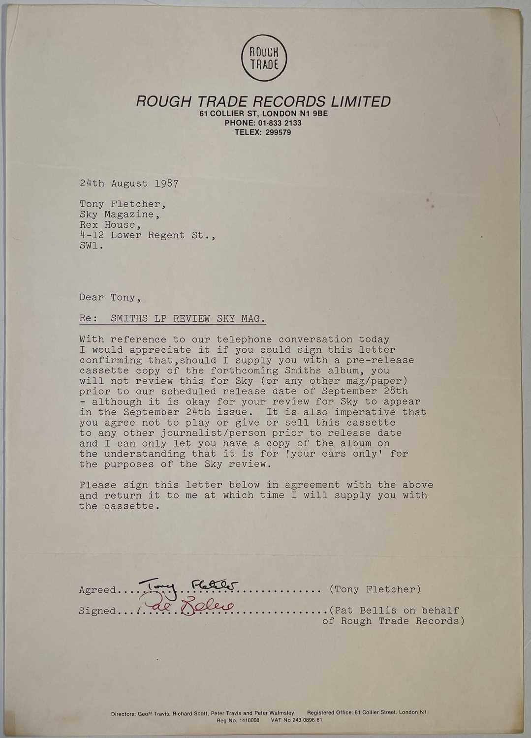 Lot 153 - STRANGEWAYS HERE WE COME - 1987 PRESS LETTER