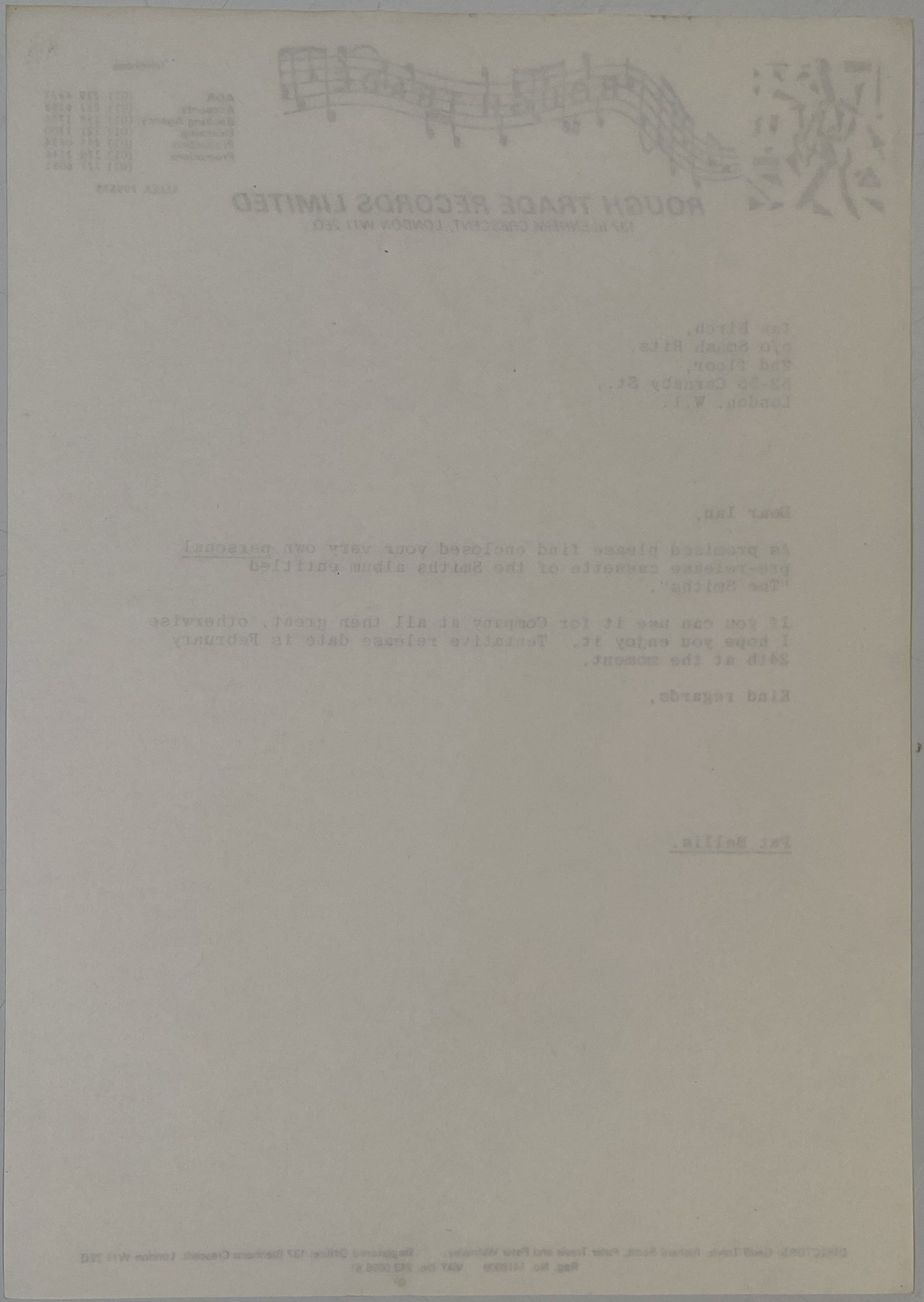 Lot 140 - THE SMITHS - 1984 PRESS LETTER TO SMASH HITS