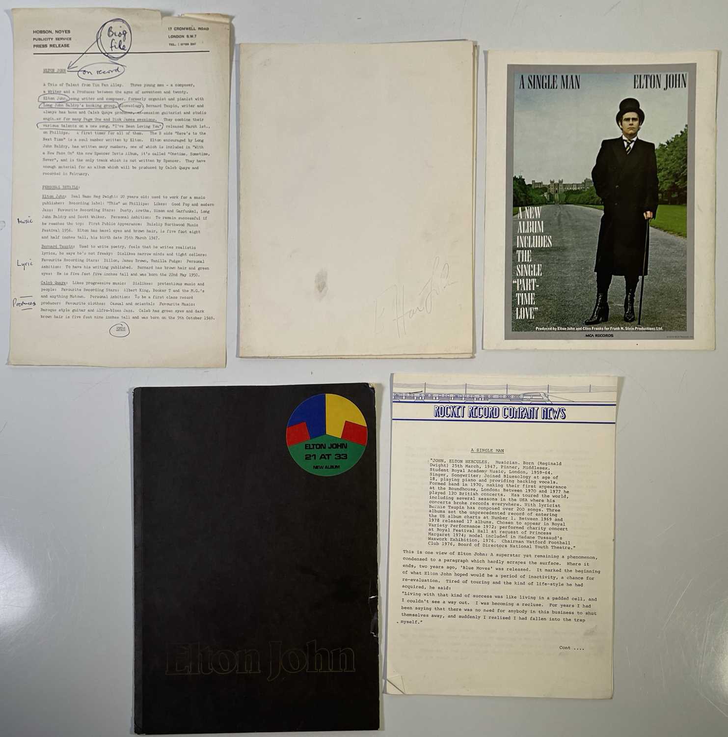 Lot 392 - ELTON JOHN - PRESS RELEASES / KITS ETC.