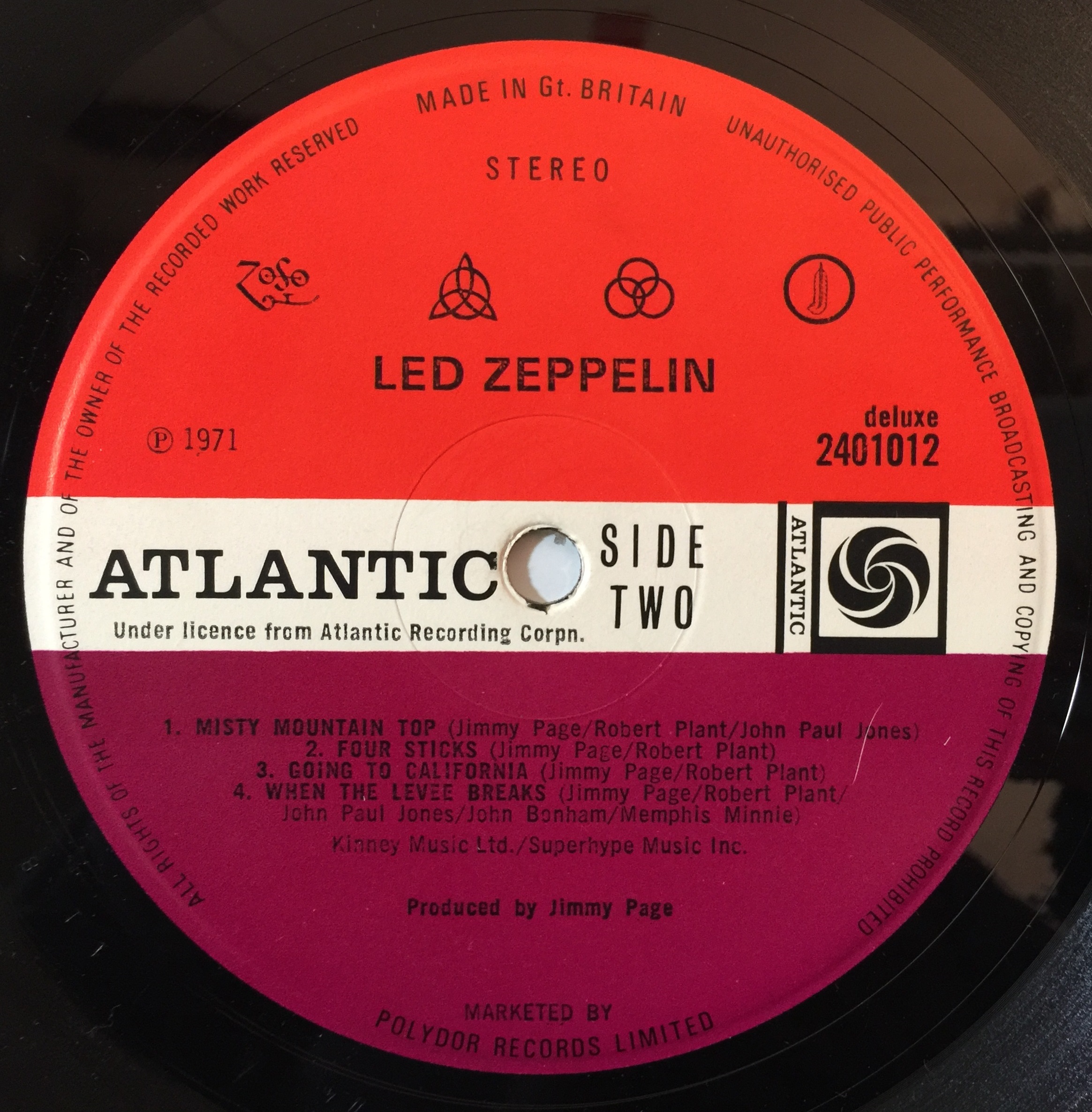 Lot 44 - LED ZEPPELIN - IV LP (INVERTED FEATHER/ PLUM