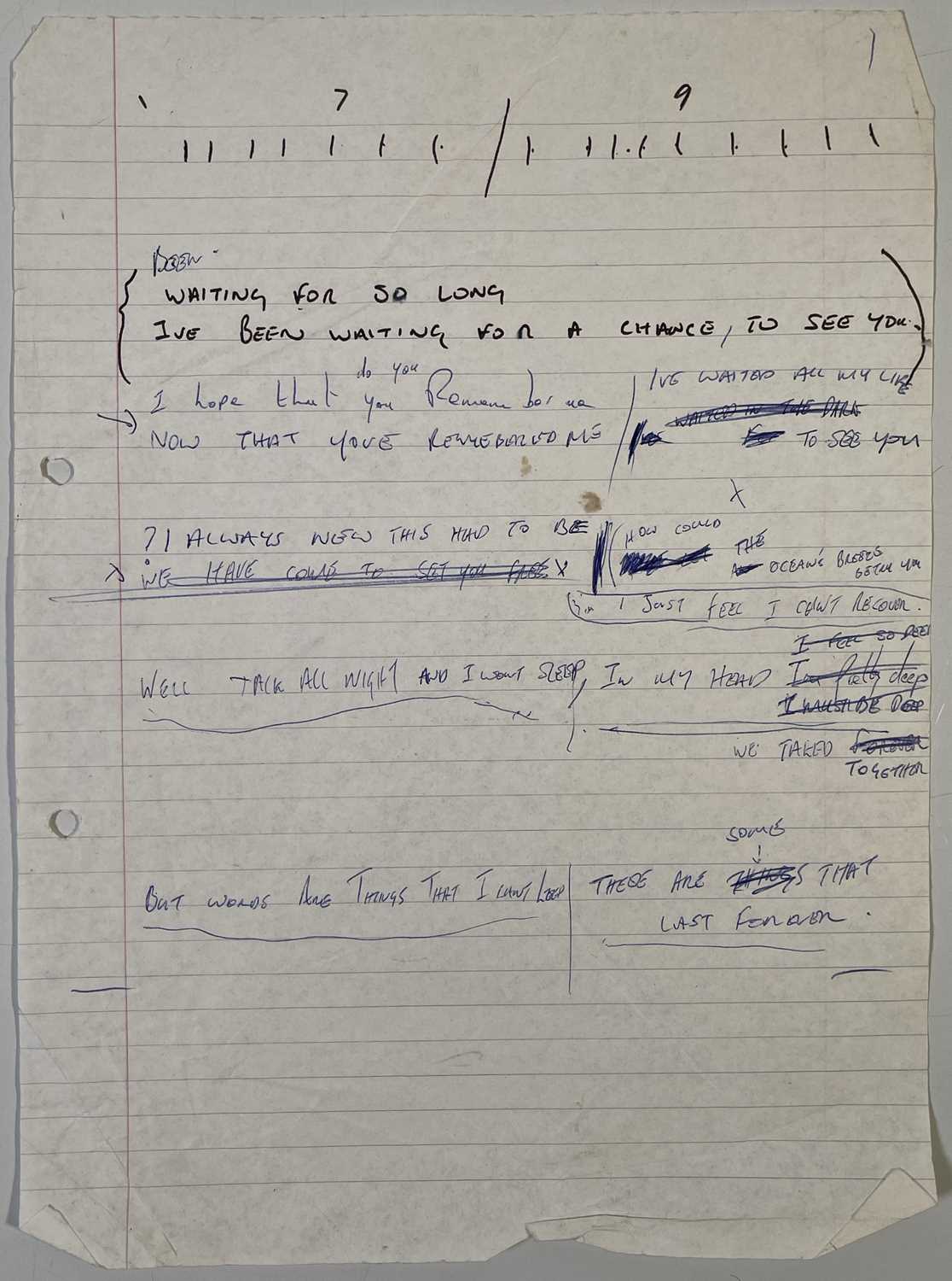 Lot 493 - NEW ORDER - HANDWRITTEN DRAFT LYRICS FOR