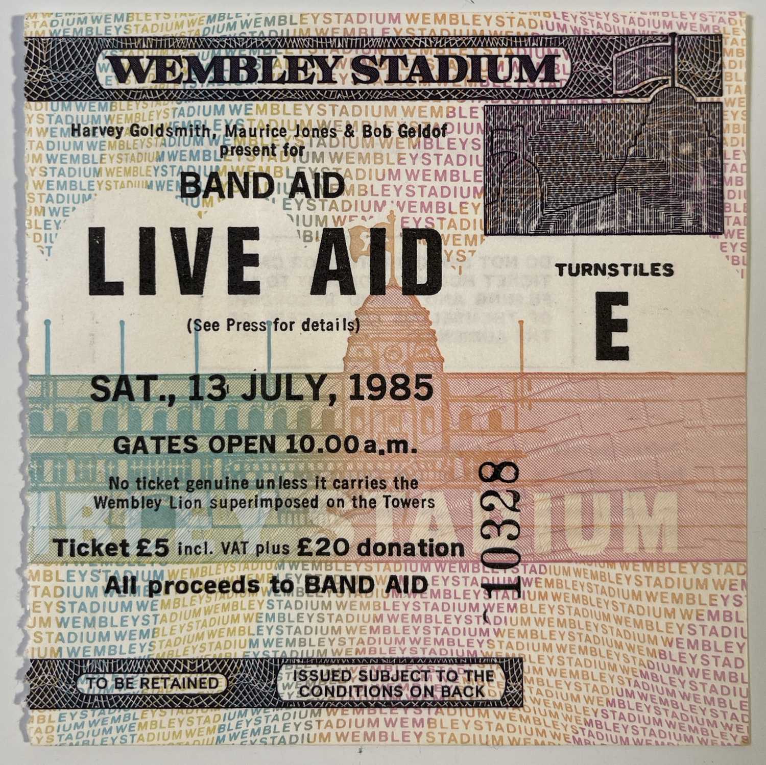 Lot 130 - LIVE AID - ORIGINAL TICKET AND ARTIST PASS.