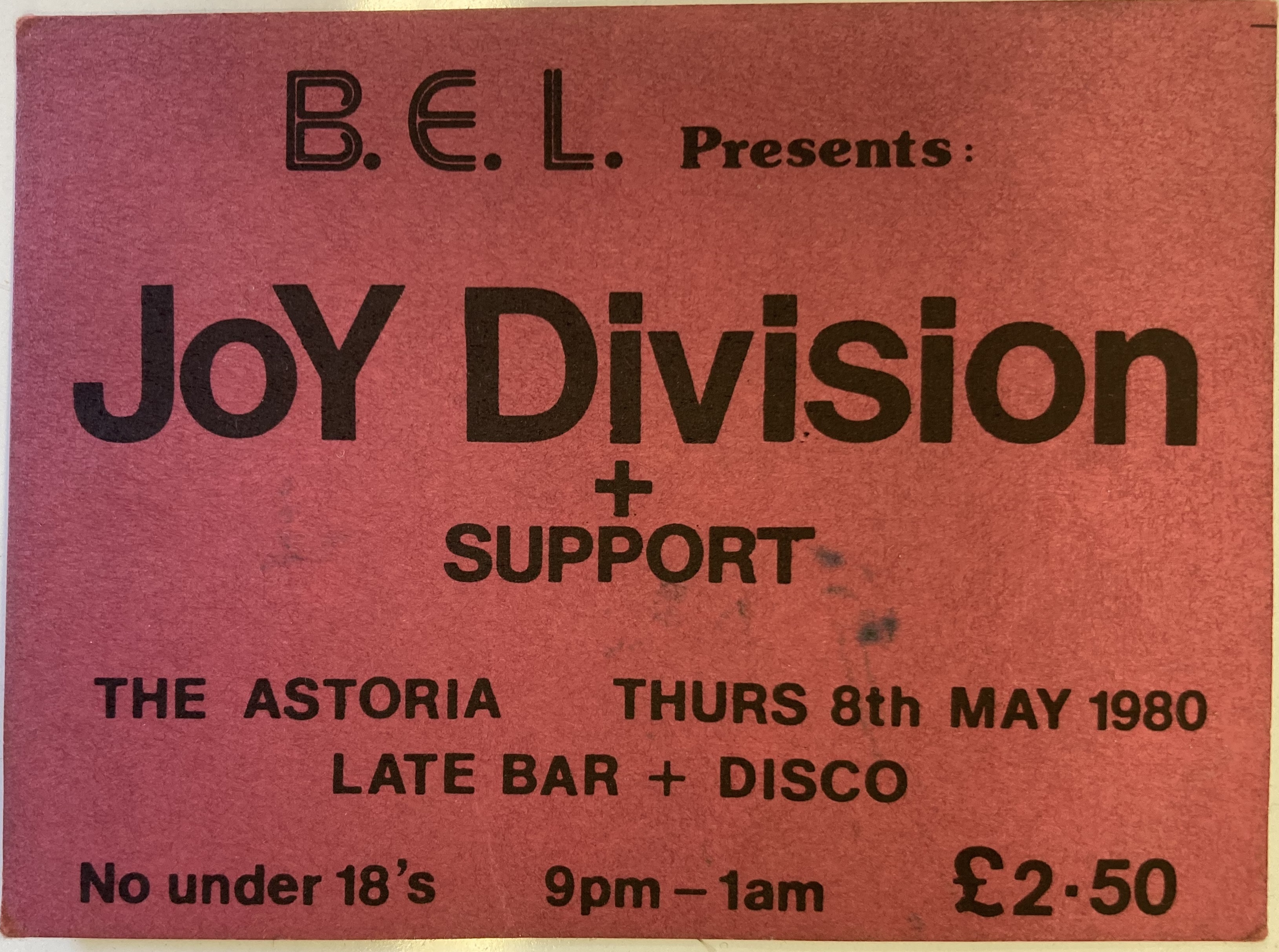Lot 465 - JOY DIVISION TICKET FOR THE CANCELLED