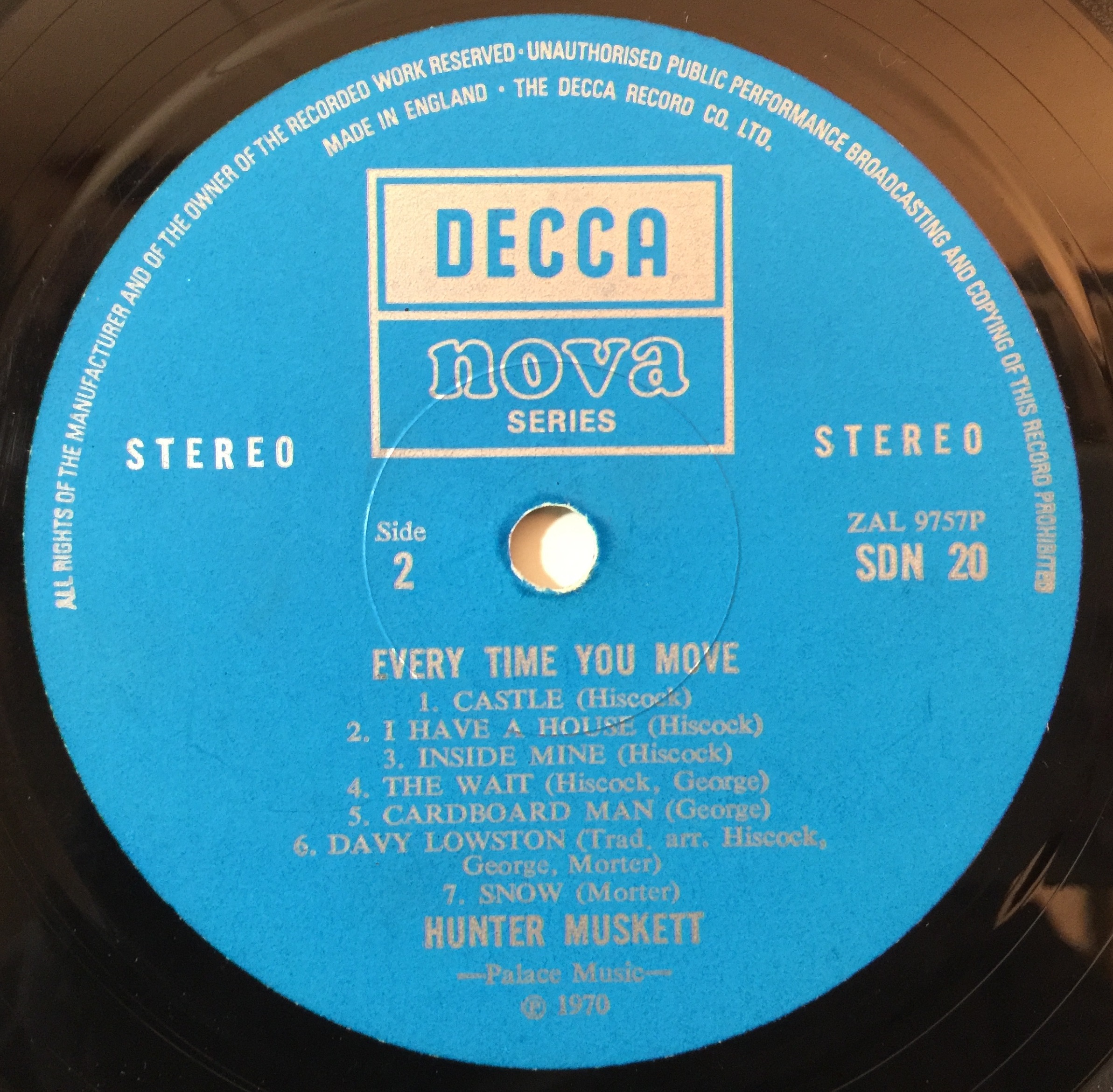 Lot 133 - HUNTER MUSKETT - EVERY TIME YOU MOVE LP