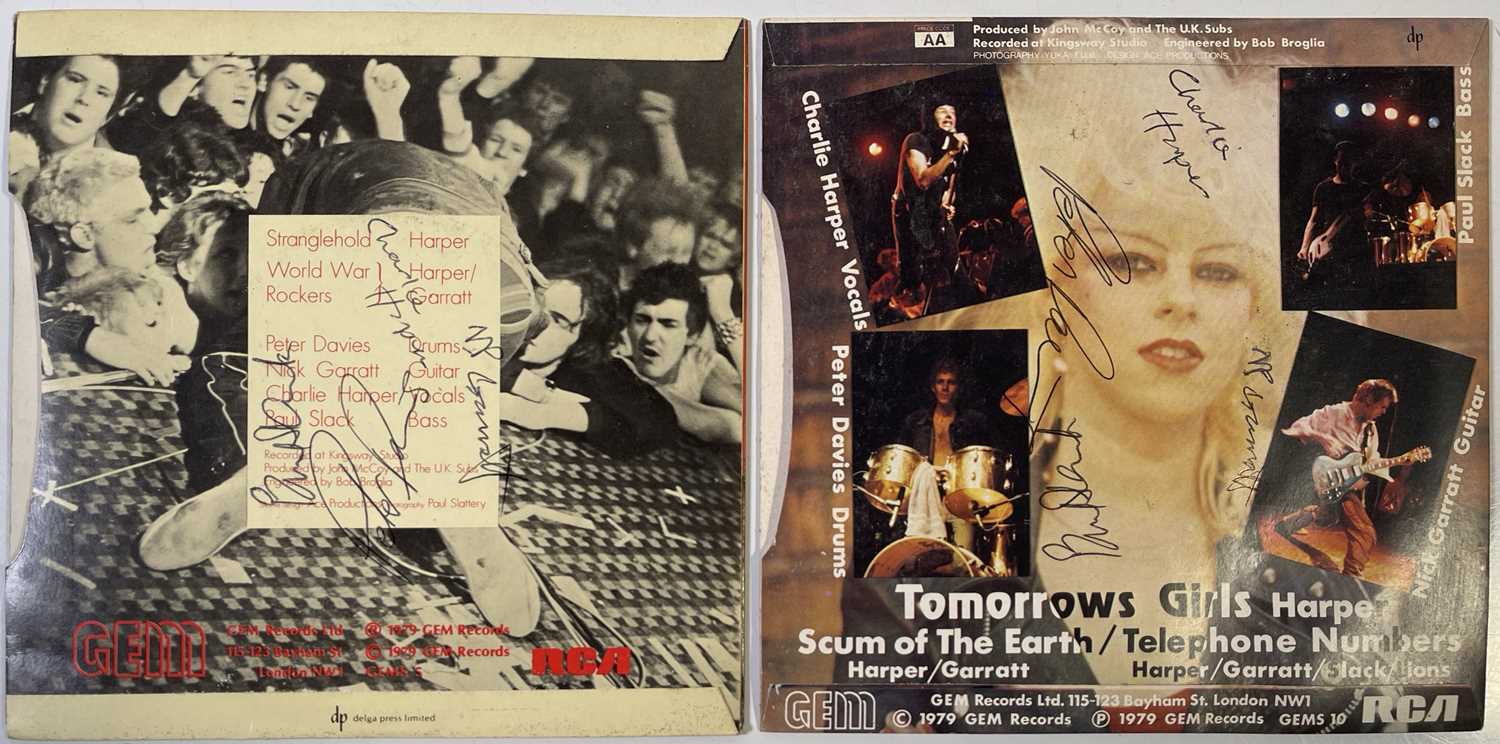 Lot 291 - UK SUBS - TWO SIGNED 7" SINGLES.