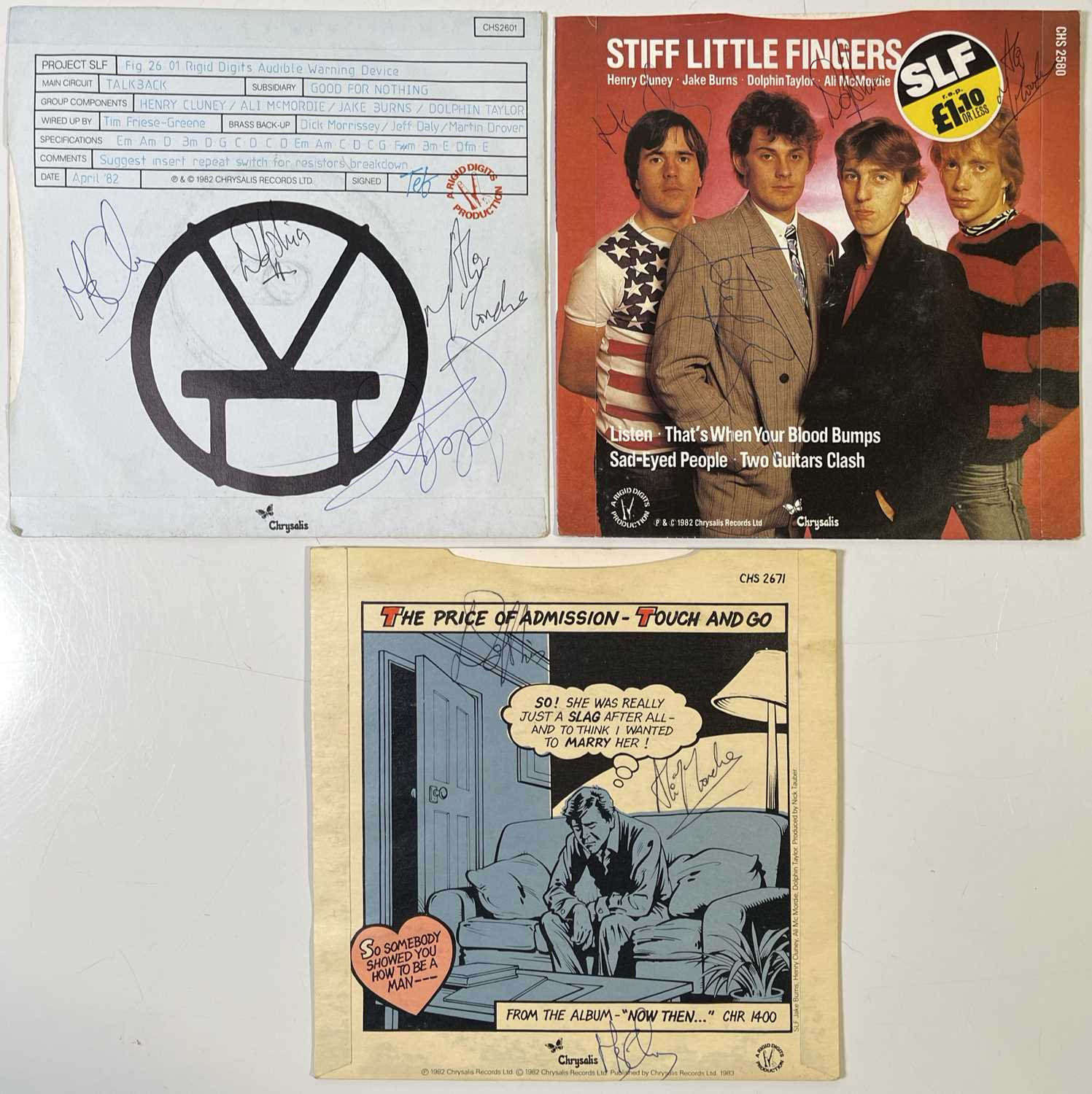 Lot 294 - STIFF LITTLE FINGERS - THREE SIGNED 7"