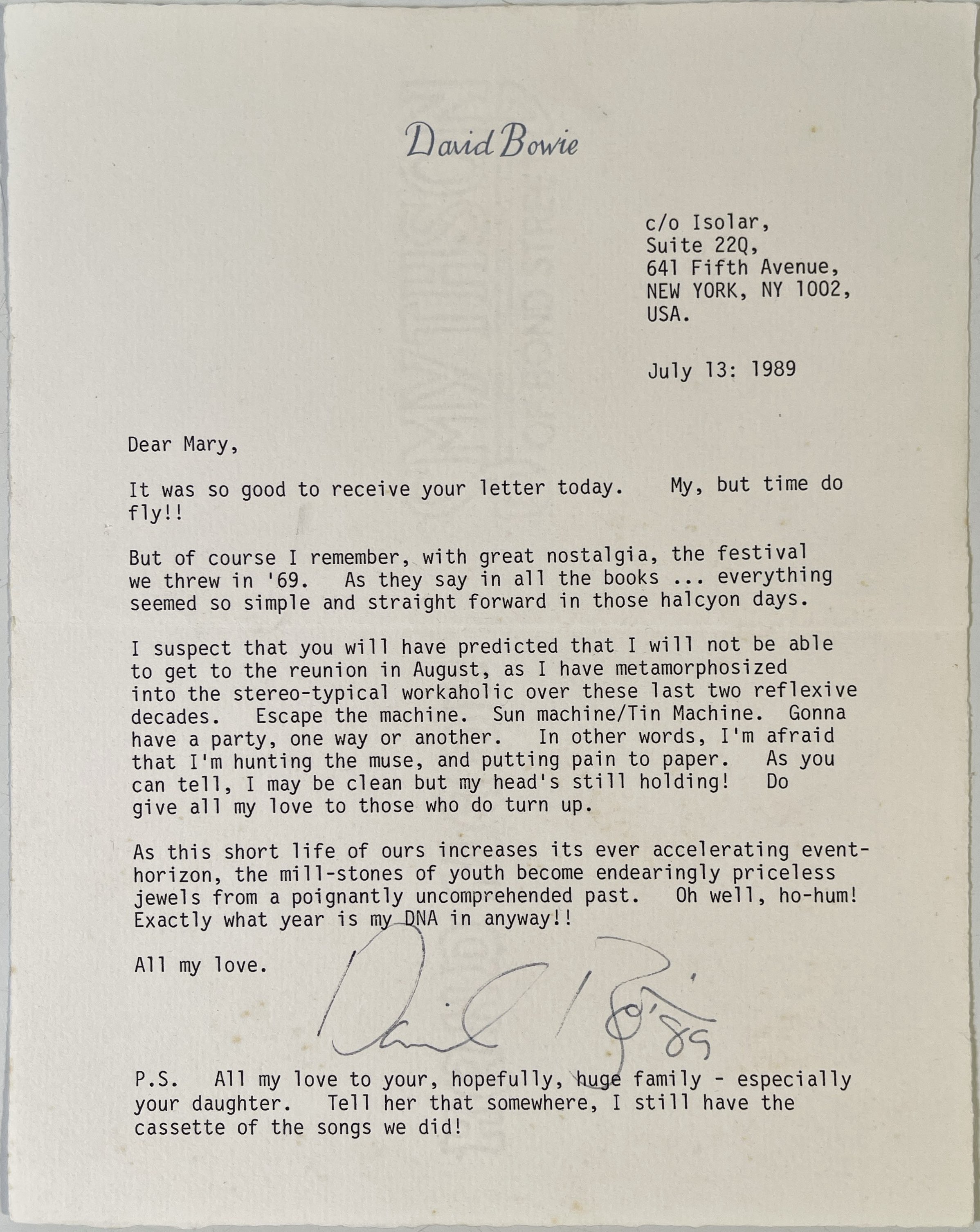 Lot 571 - DAVID BOWIE - SIGNED LETTER ON DAVID BOWIE