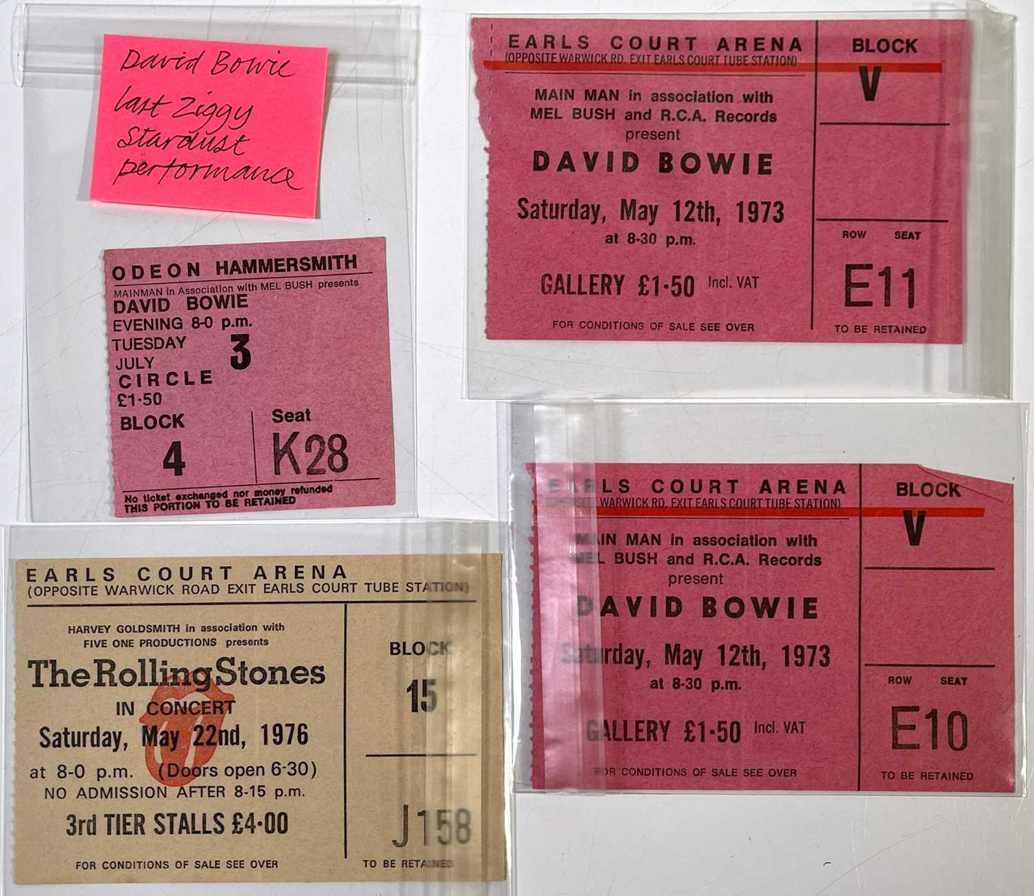 Lot 572 - DAVID BOWIE - TICKET COLLECTION INC LAST