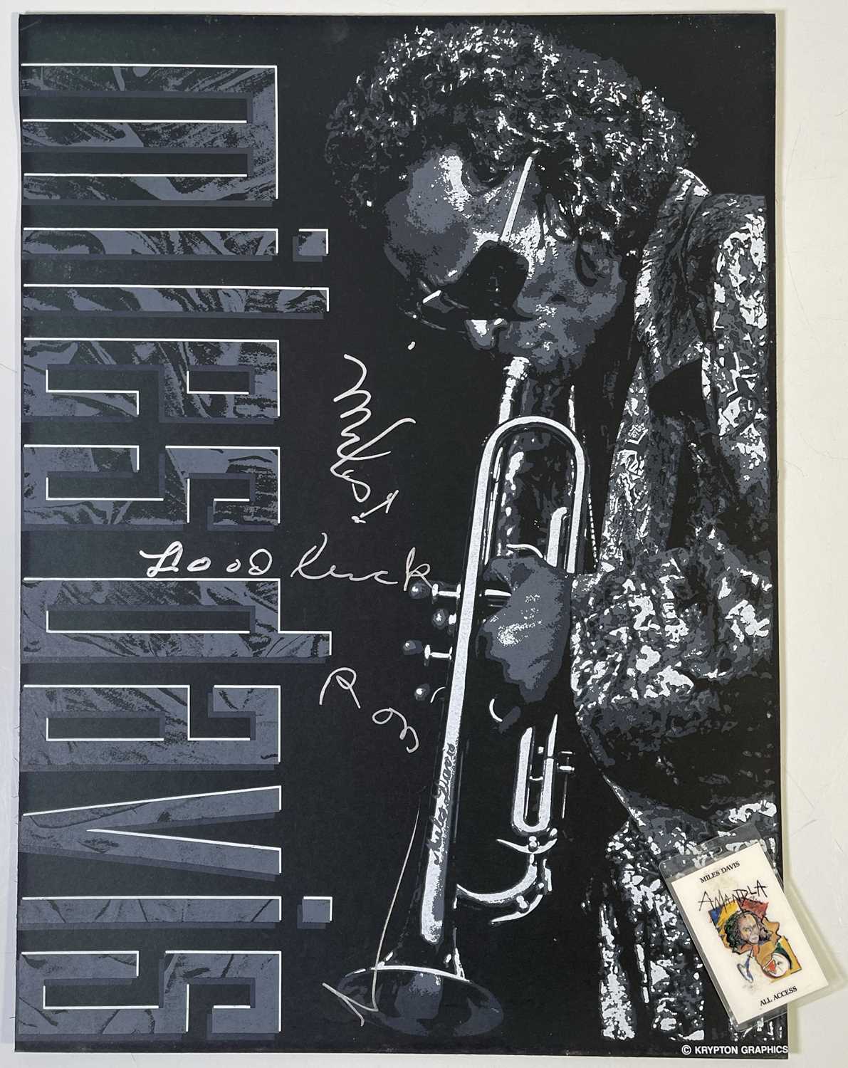 Lot 368 - MILES DAVIS - SIGNED POSTER AND AAA PASS.
