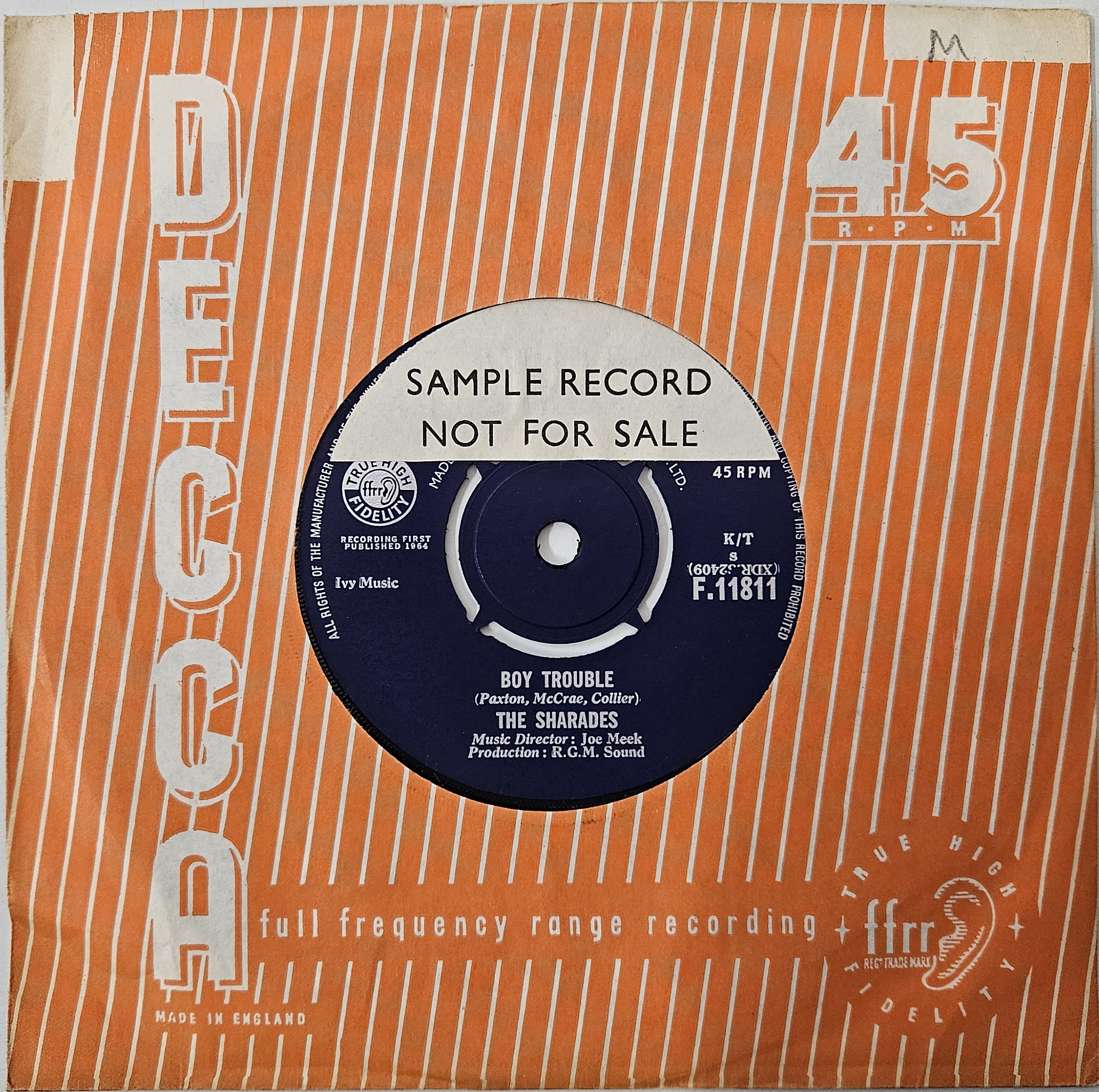 Lot 368 - THE SHARADES - DUMB HEAD/ BOY TROUBLE 7" (UK