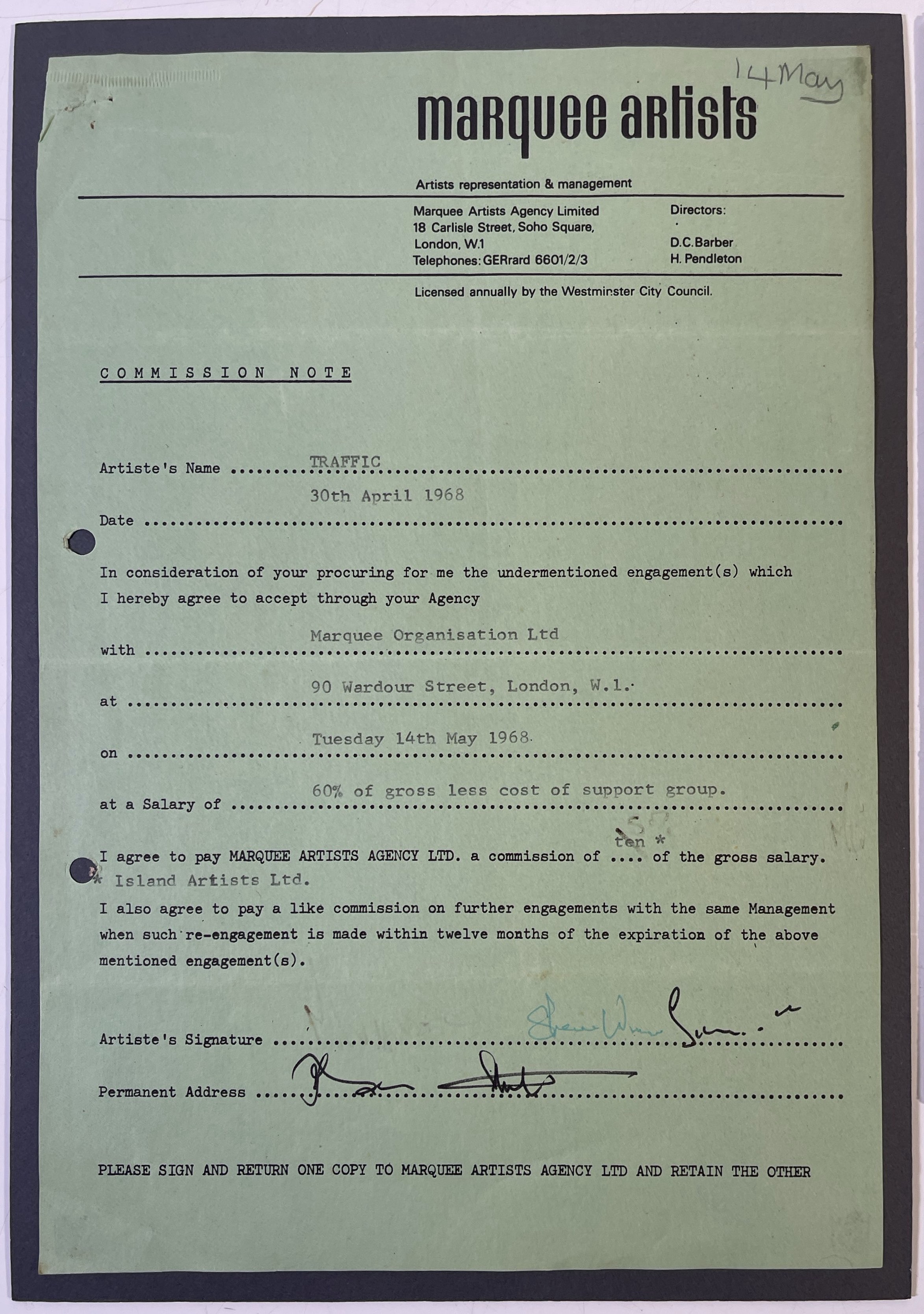 Lot 235 - TRAFFIC - ORIGINAL SIGNED MARQUEE CLUB