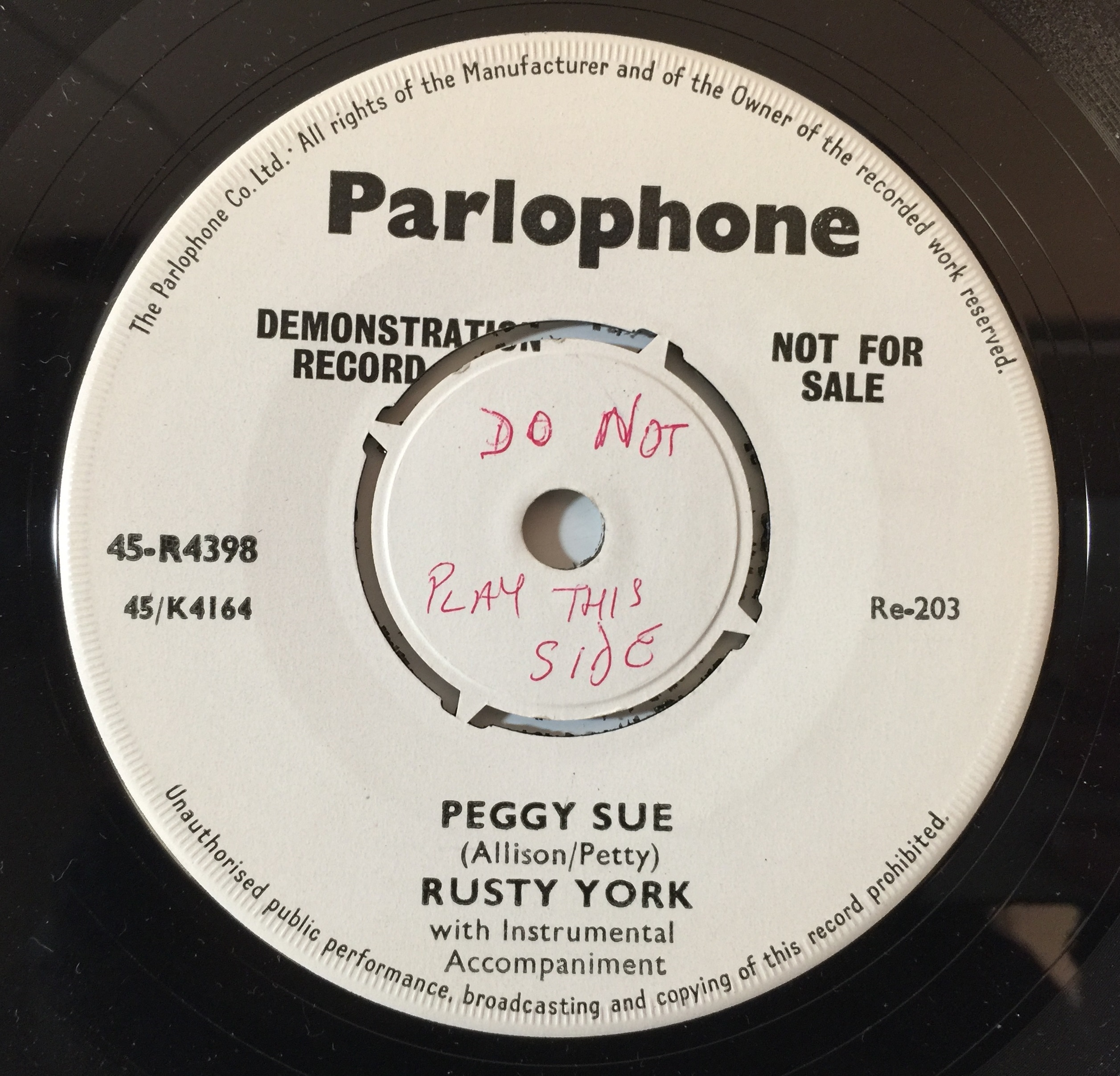Lot 35 - RUSTY YORK - PEGGY SUE C/W SHAKE 'EM UP BABY