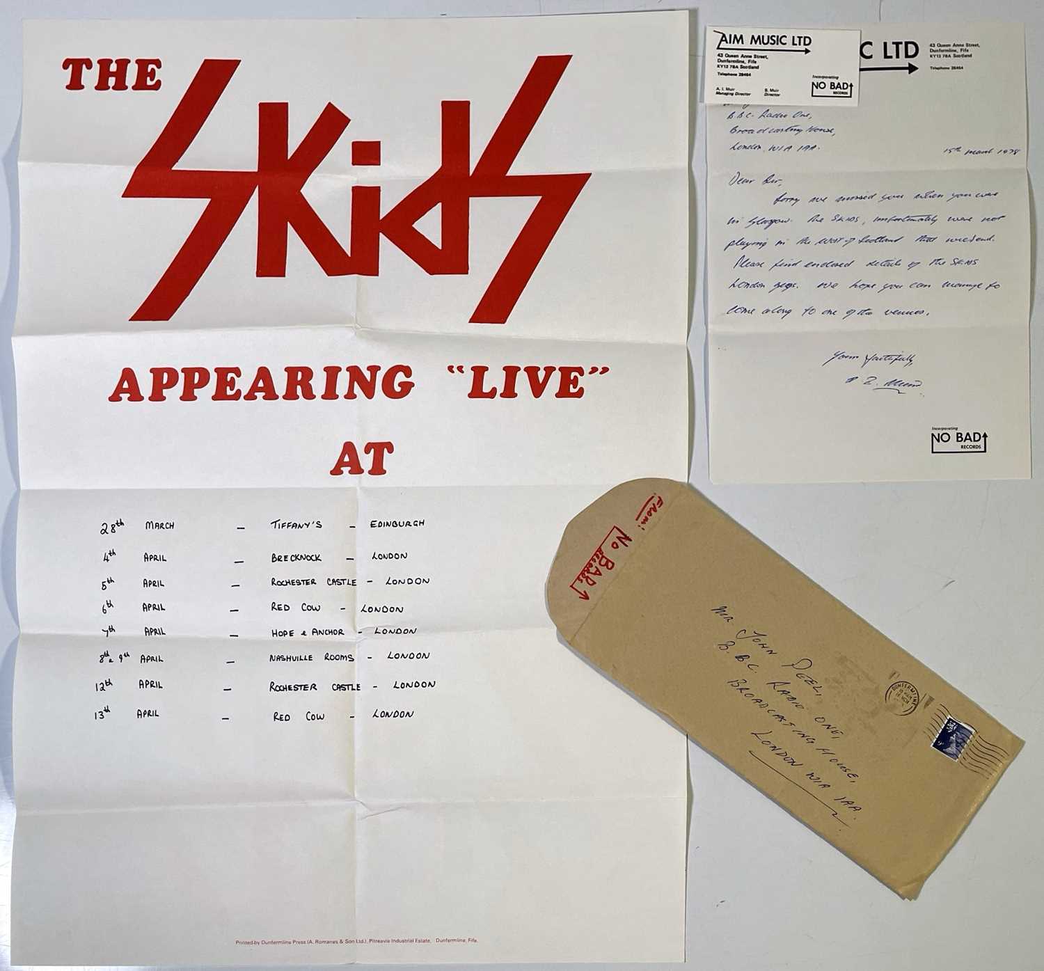Lot 410 - THE SKIDS - ORIGINAL 1978 TOUR POSTER AND