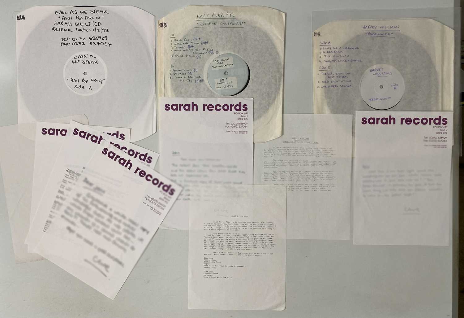 Lot 282 - SARAH RECORDS - LP/ 10" TEST PRESSINGS PACK