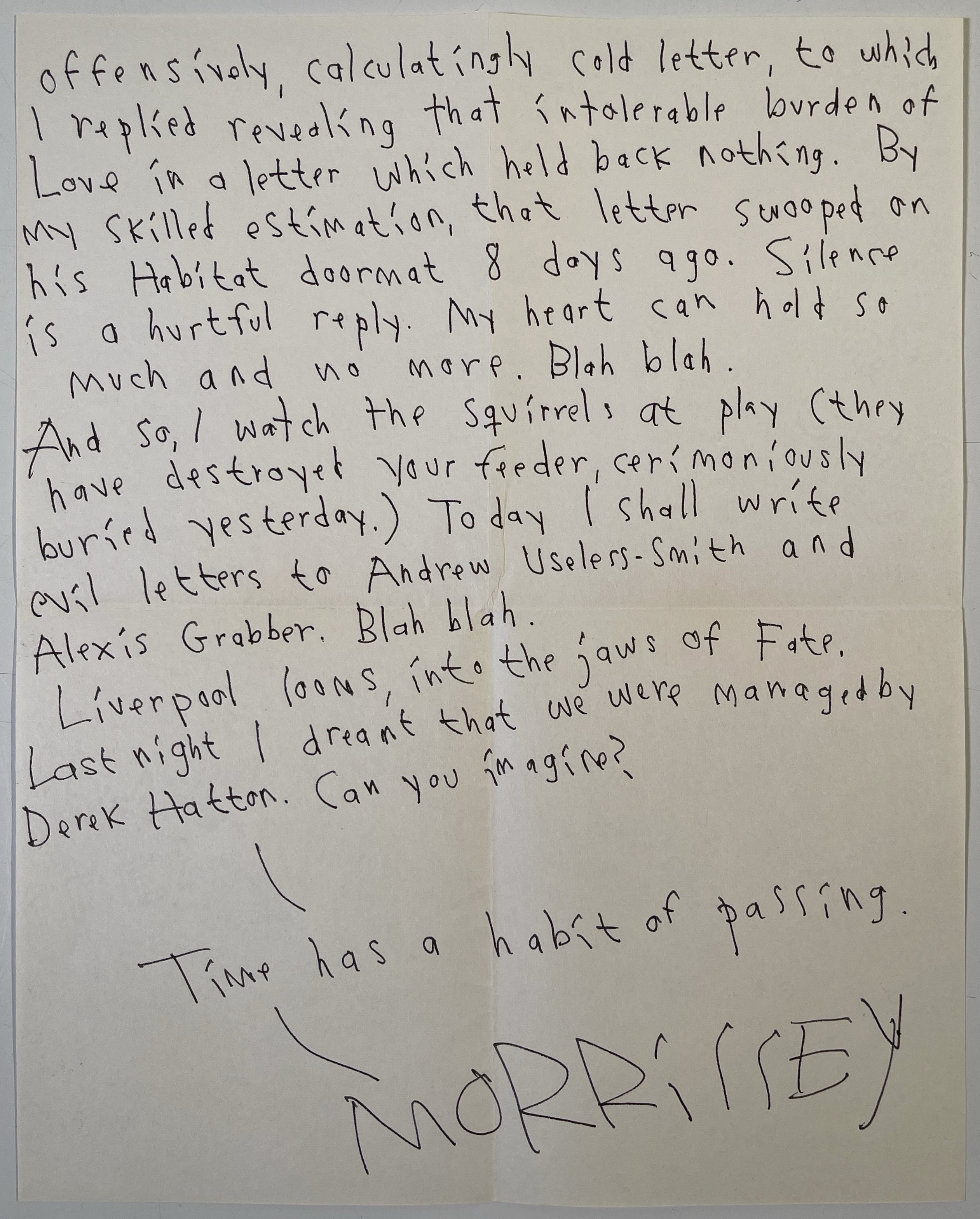 Lot 191 - THE SMITHS - HANDWRITTEN LETTER BY MORRISSEY.