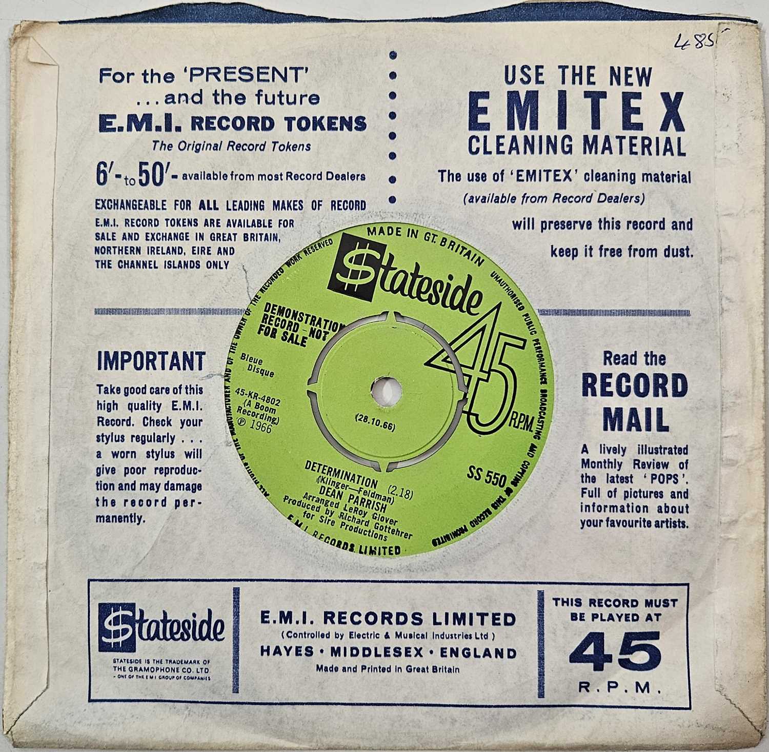 Lot 186 - DEAN PARRISH - DETERMINATION 7" (DEMO