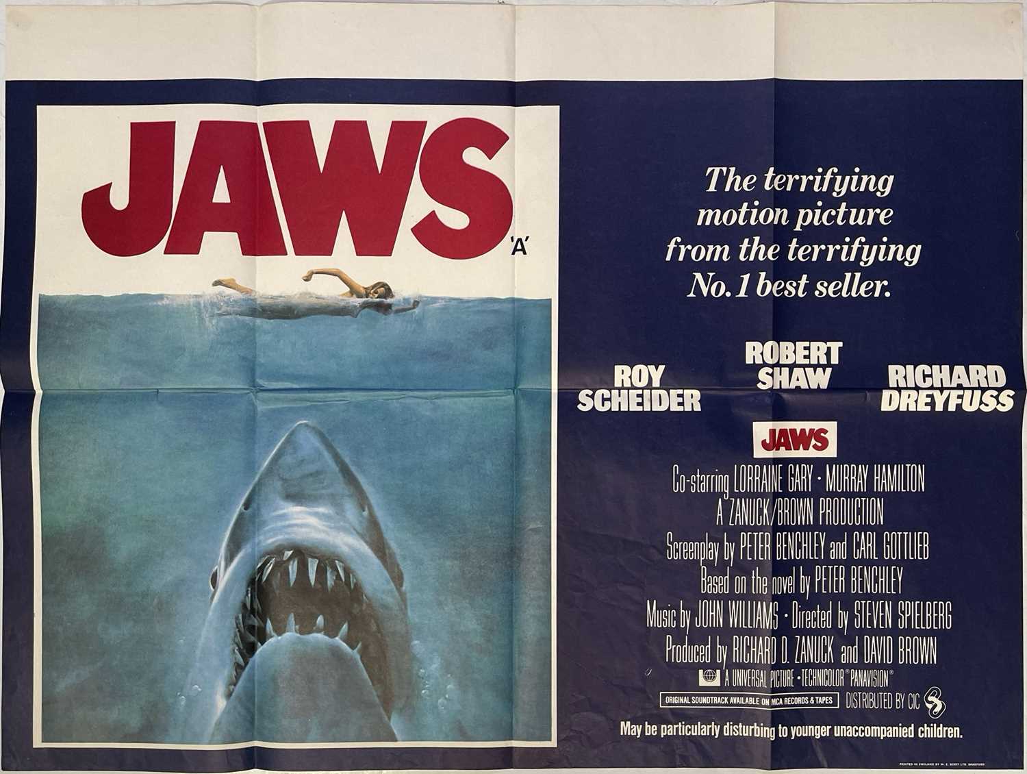 Lot 82 - JAWS (1975) - ORIGINAL UK QUAD POSTER.