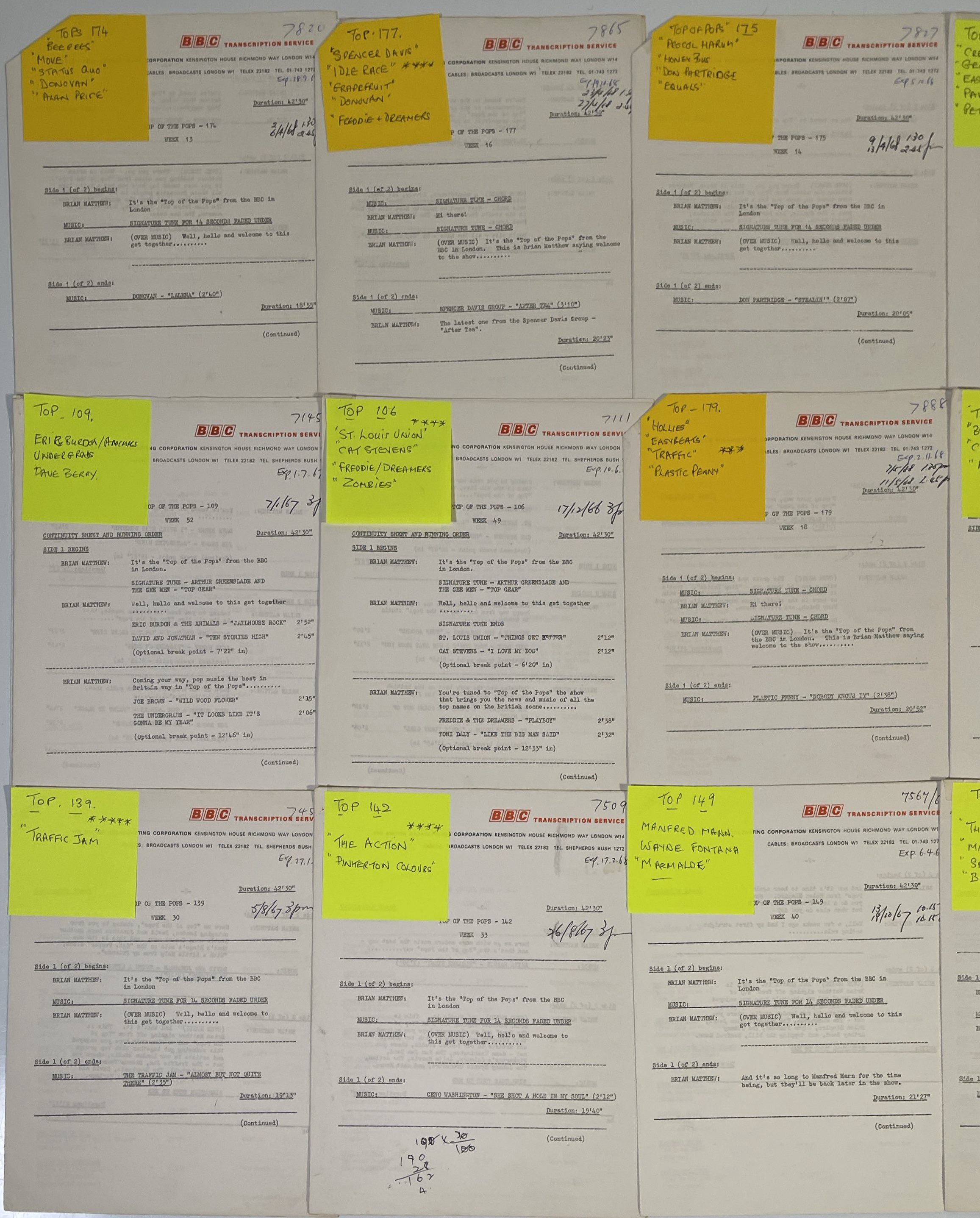 Lot 105 - BBC TRANSCRIPTION DISC CUE SHEETS - TOP OF