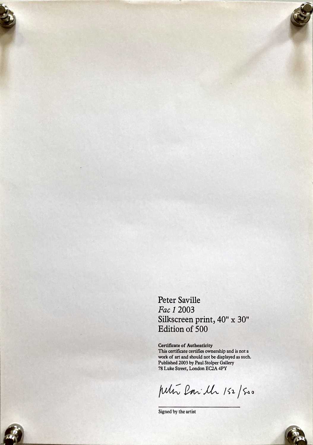 Lot 35 - PETER SAVILLE - LIMITED EDITION 'FAC 1' PRINT