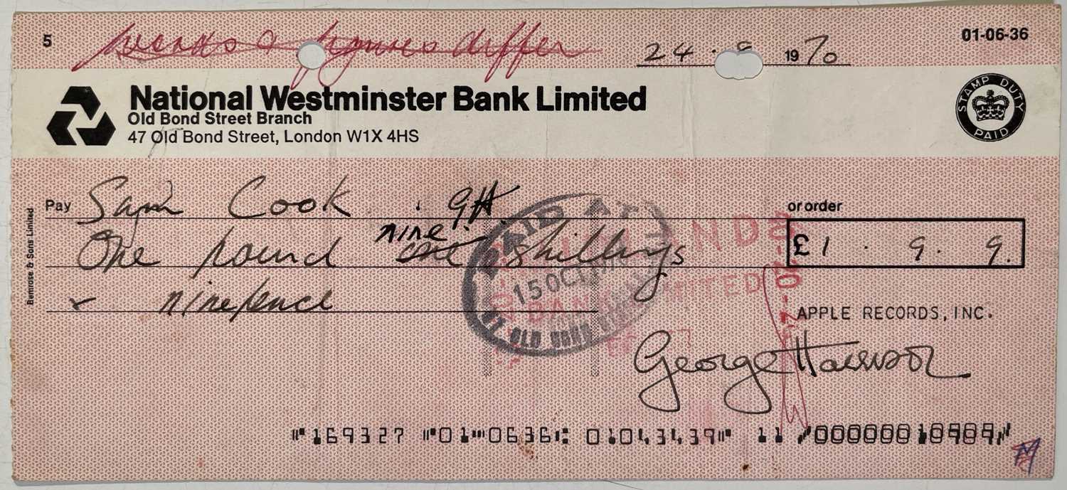 Lot 289 - THE BEATLES - GEORGE HARRISON SIGNED CHEQUE.