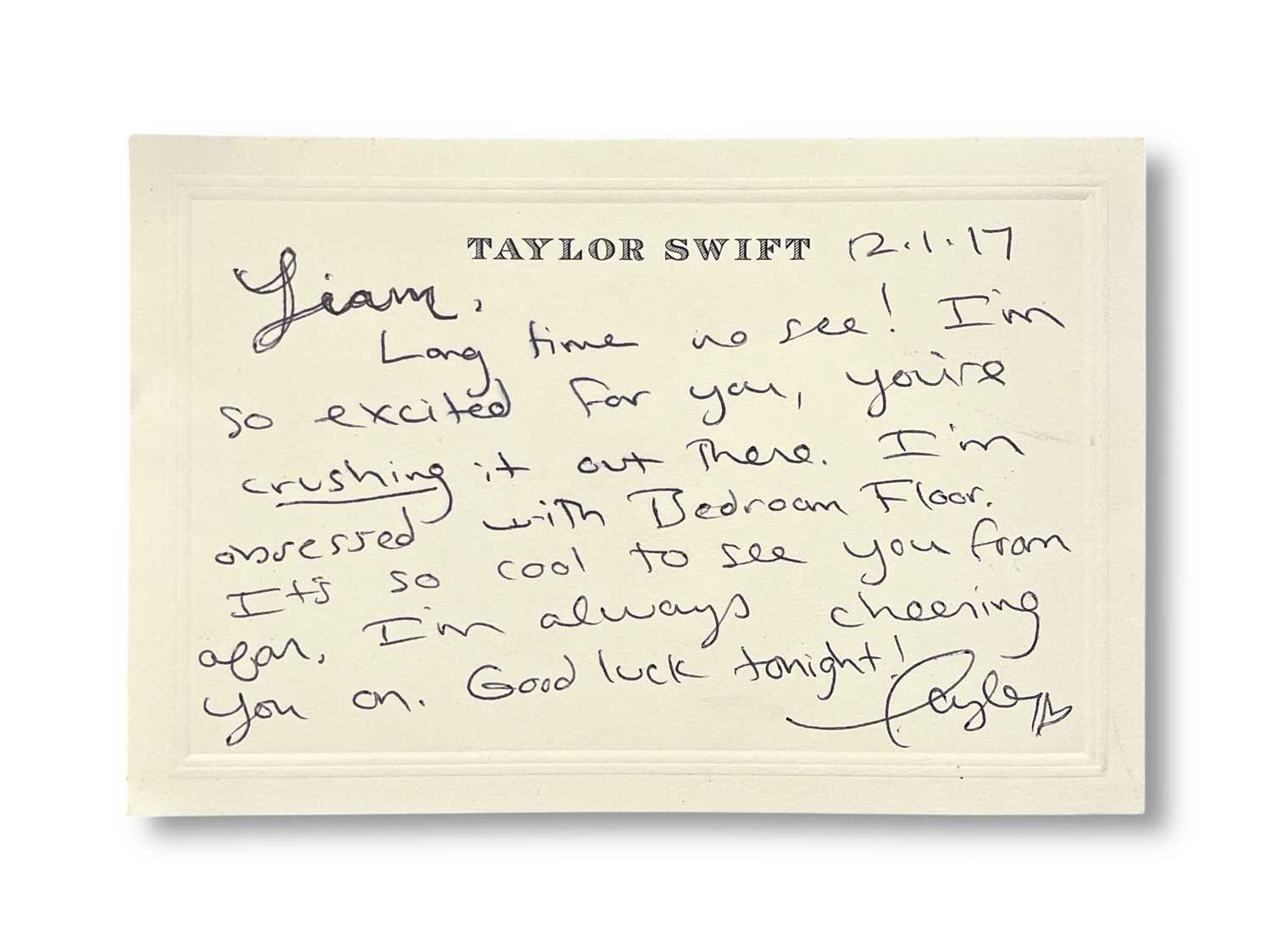 Lot 744 - TAYLOR SWIFT - A HANDWRITTEN NOTE TO LIAM