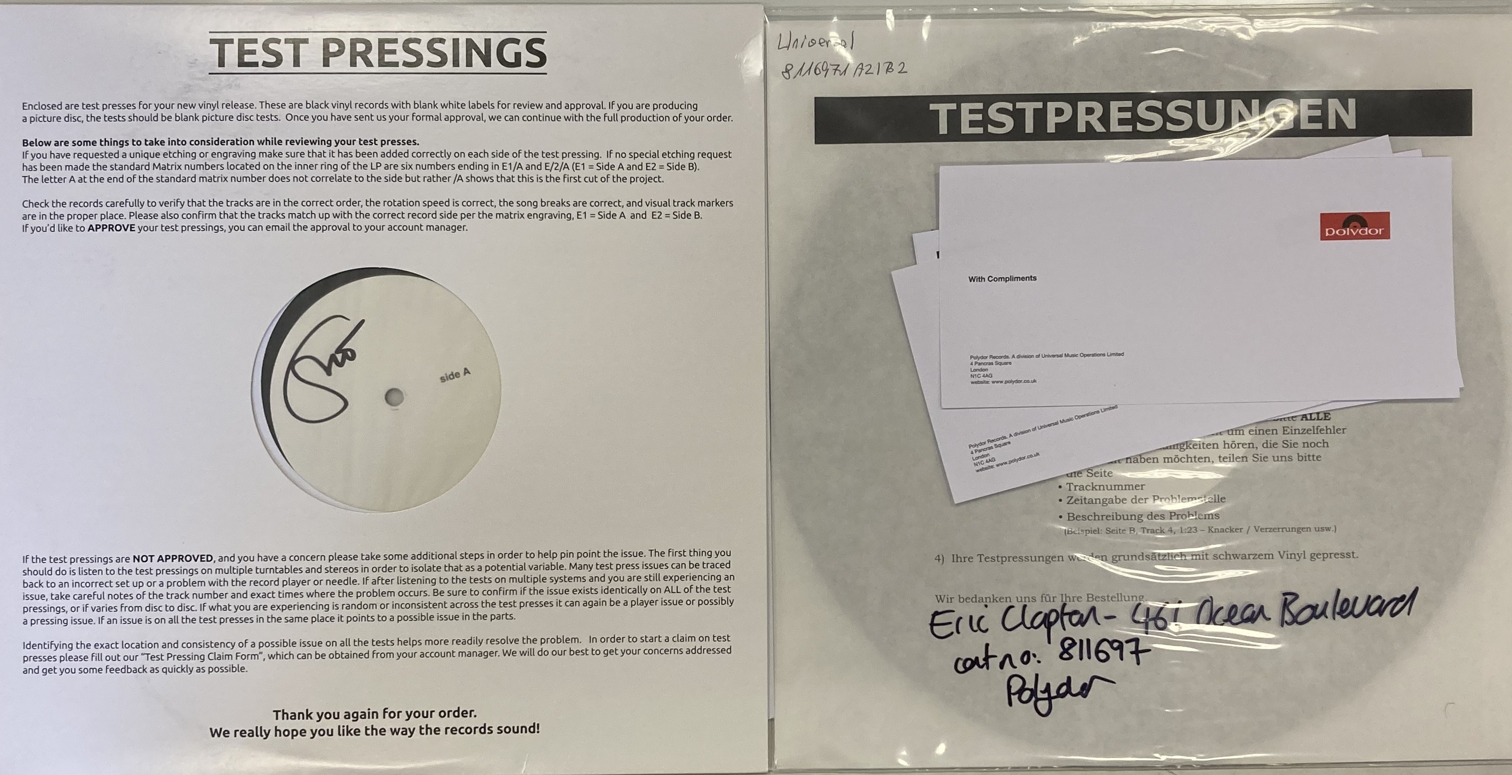Lot 22 - ERIC CLAPTON - WHITE LABEL TEST PRESSING LPs