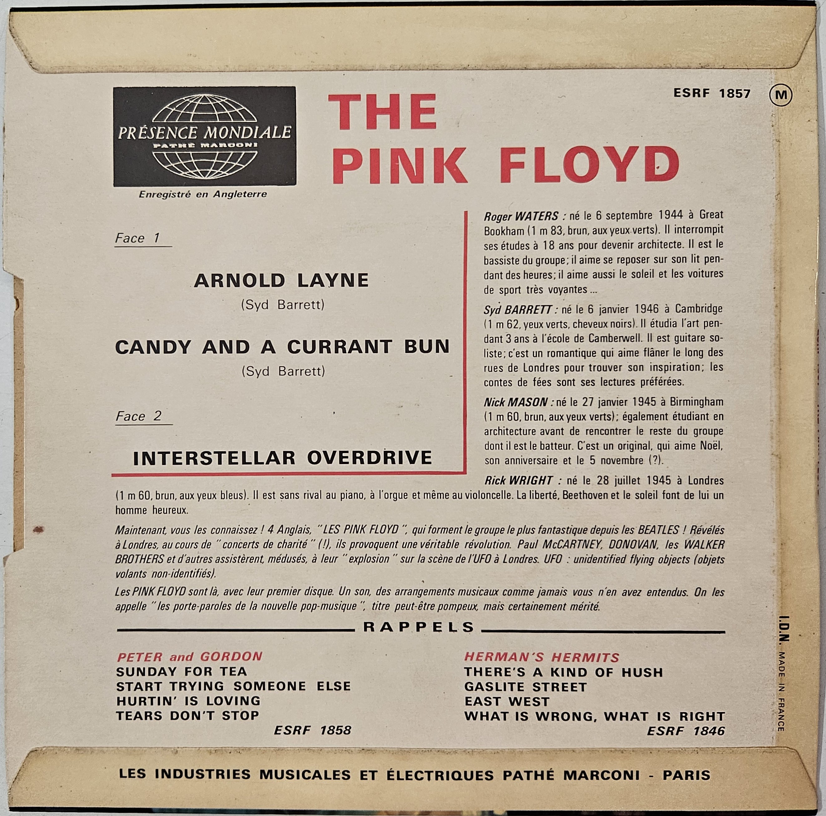 Lot 214 - PINK FLOYD - ARNOLD LAYNE 7" (FRENCH
