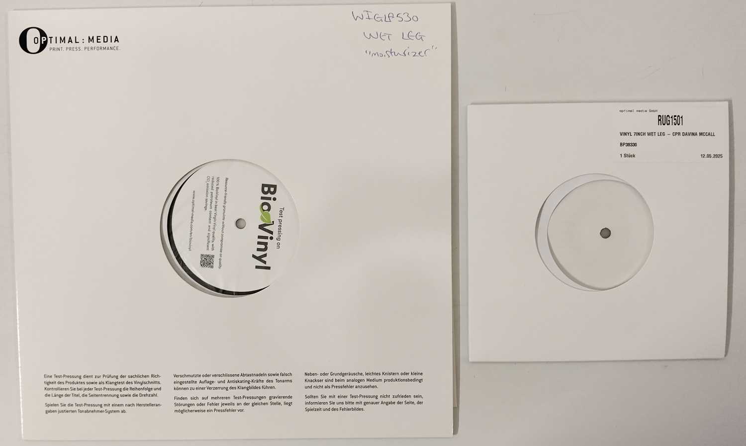 Lot 156 - WET LEG LP AND 7" WHITE LABEL TEST PRESSING