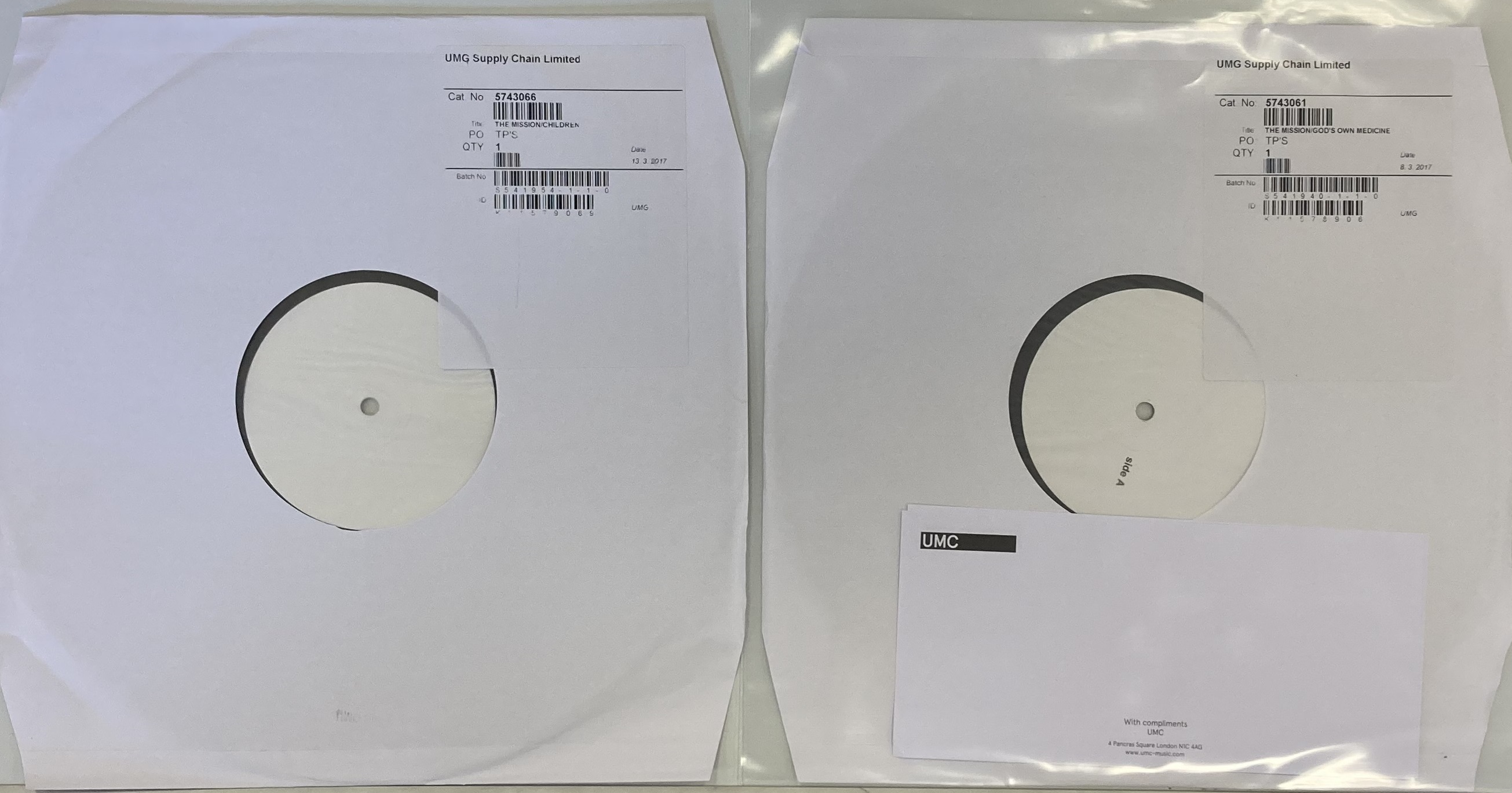 Lot 72 - THE MISSION - WHITE LABEL TEST PRESSING LPs