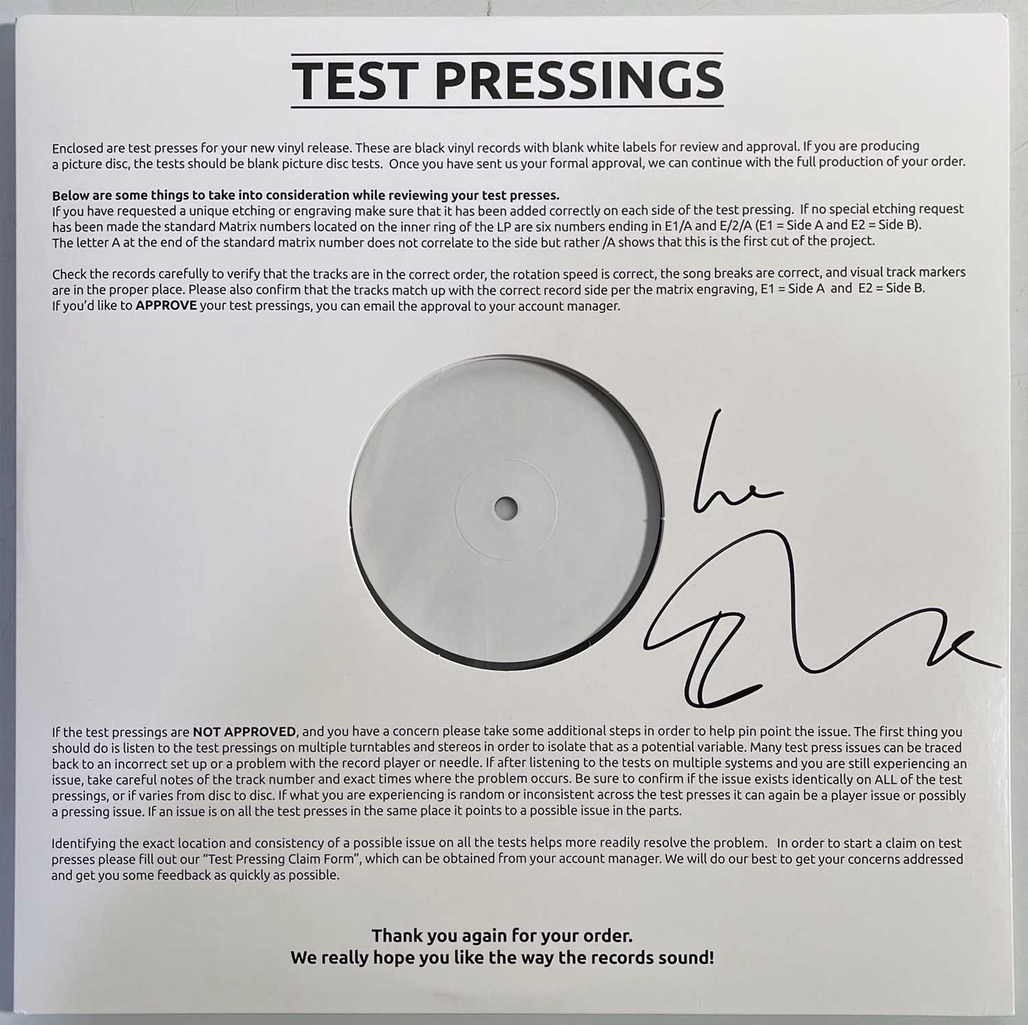Lot 170 - ED SHEERAN - SIGNED WHITE LABEL TEST