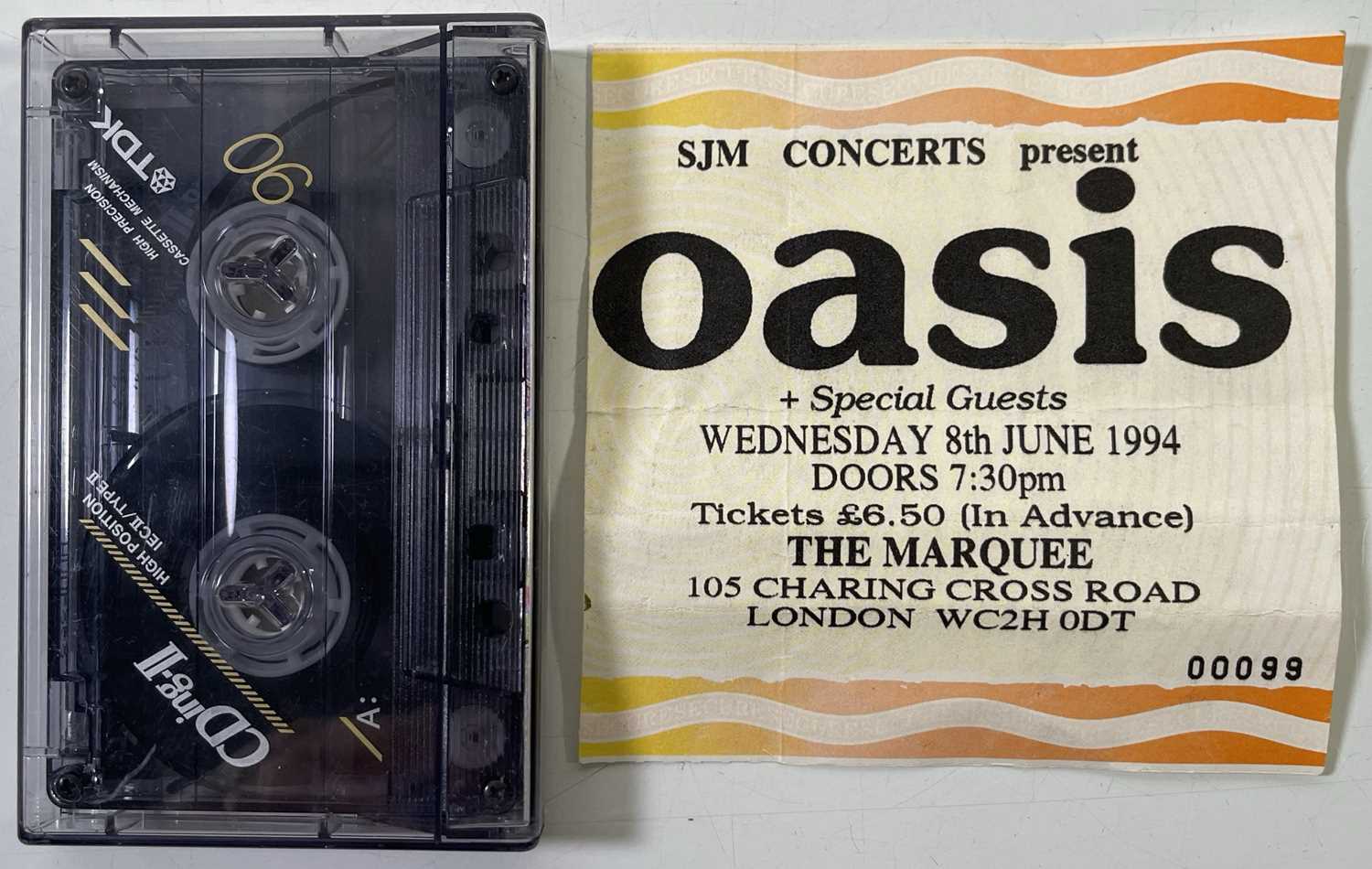 Lot 457 - OASIS - JUNE 1994 MARQUEE CONCERT TICKET AND
