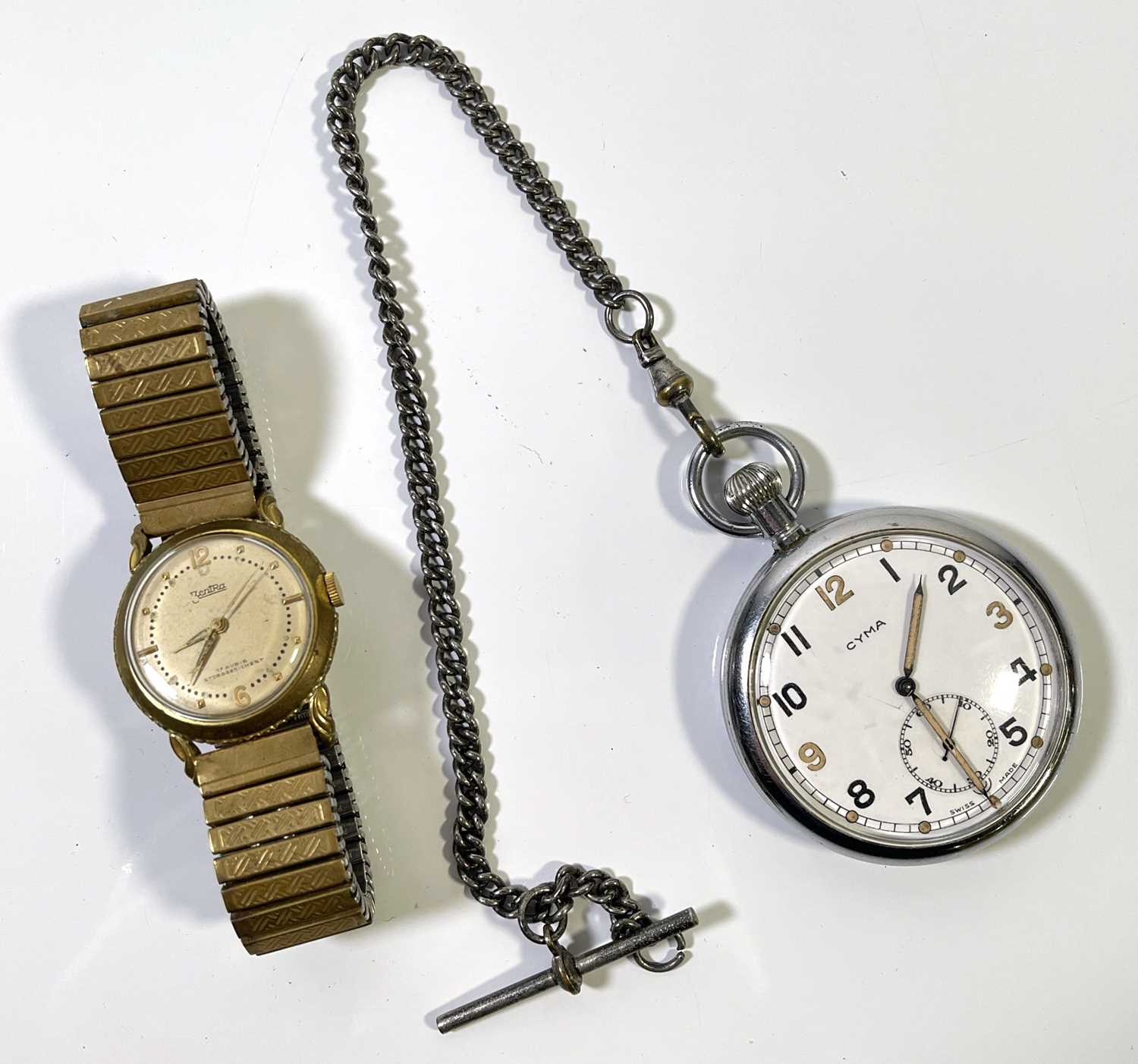 Lot 28 - ZENTRA GENTS WATCH & CYMA MILITARY POCKET